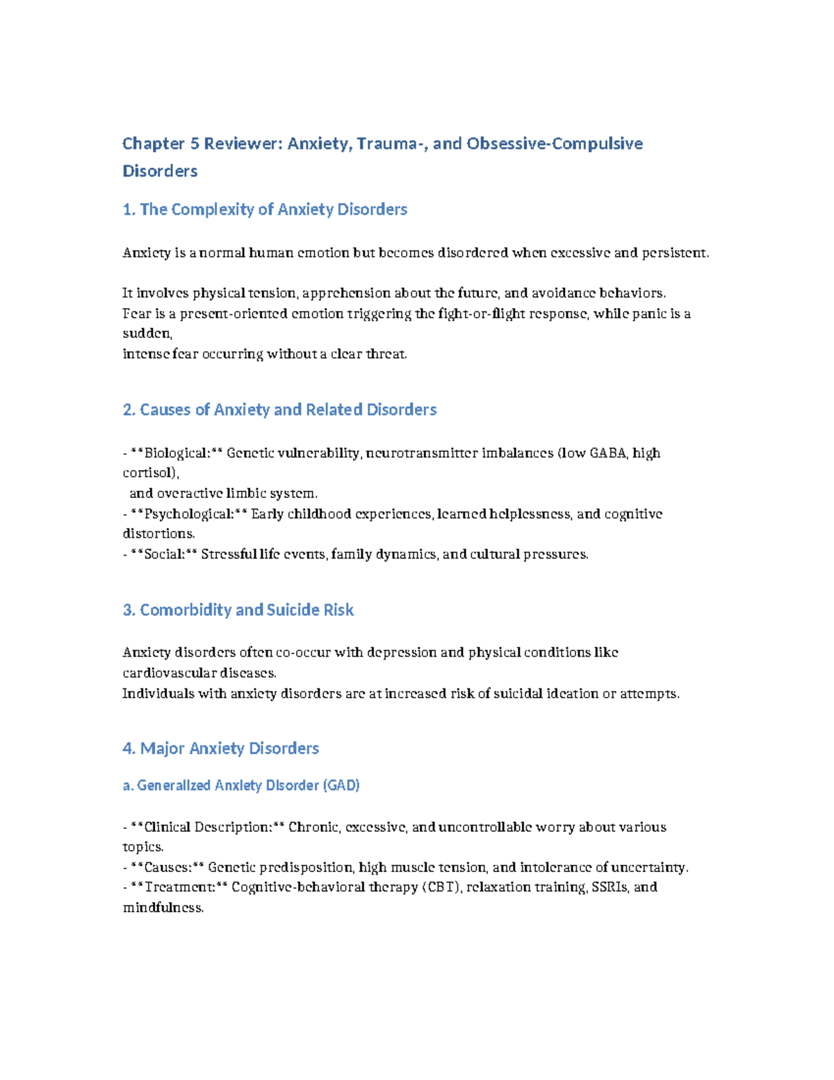 Chapter 5 Reviewer: Understanding Anxiety Disorders - Studocu