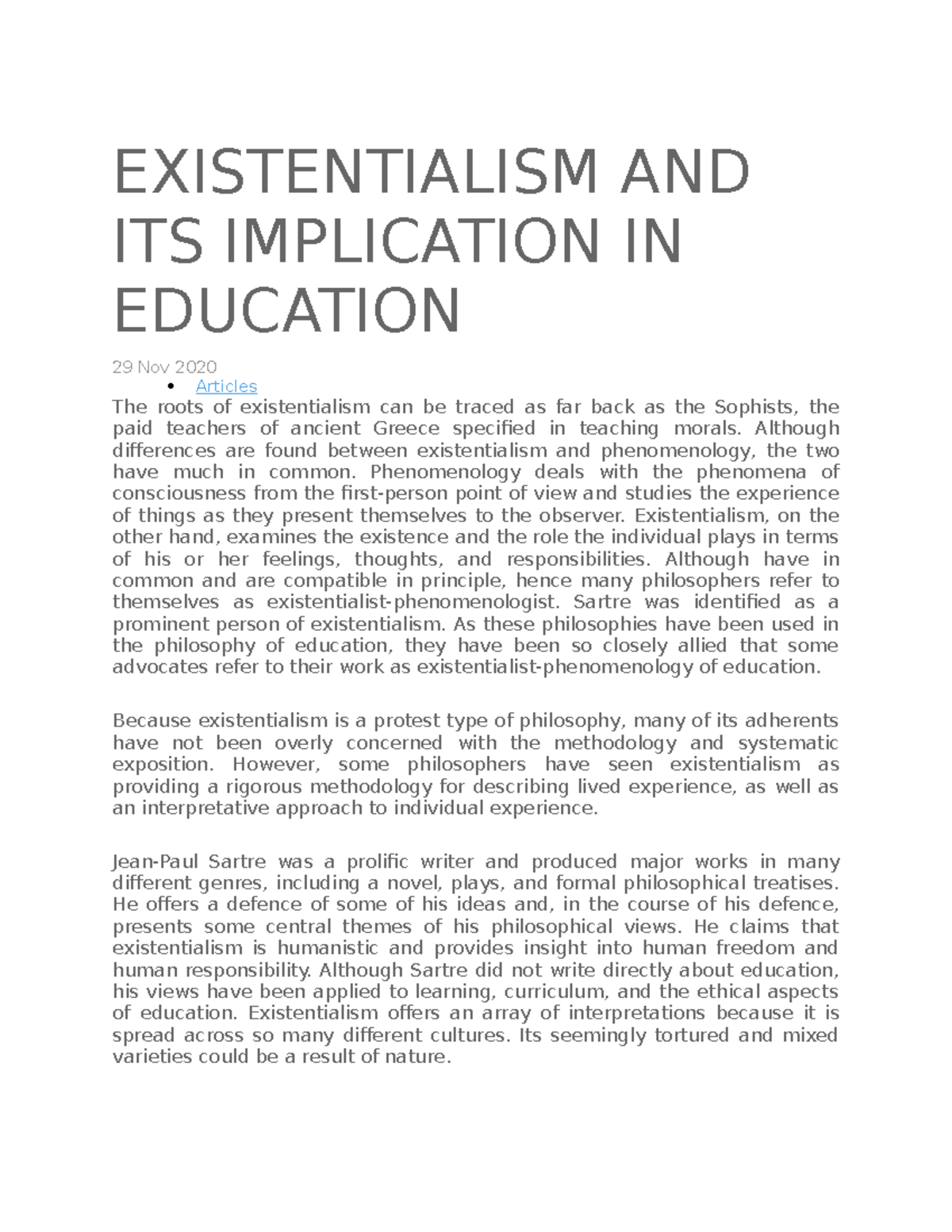 Existentialism and Its Educational Implications: A Comprehensive Study ...