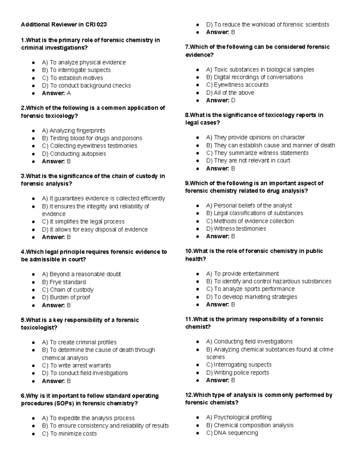 CRI 023 - Comprehensive Reviewer for Forensic Chemistry - Studocu