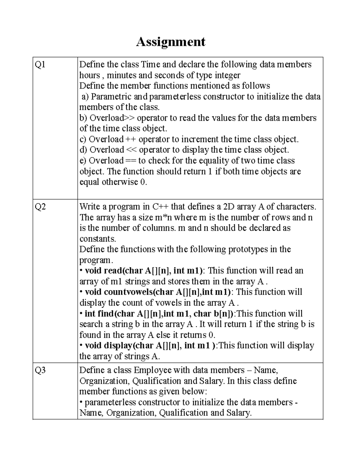 Assignment on Class Definitions and Member Functions in C++ - Studocu