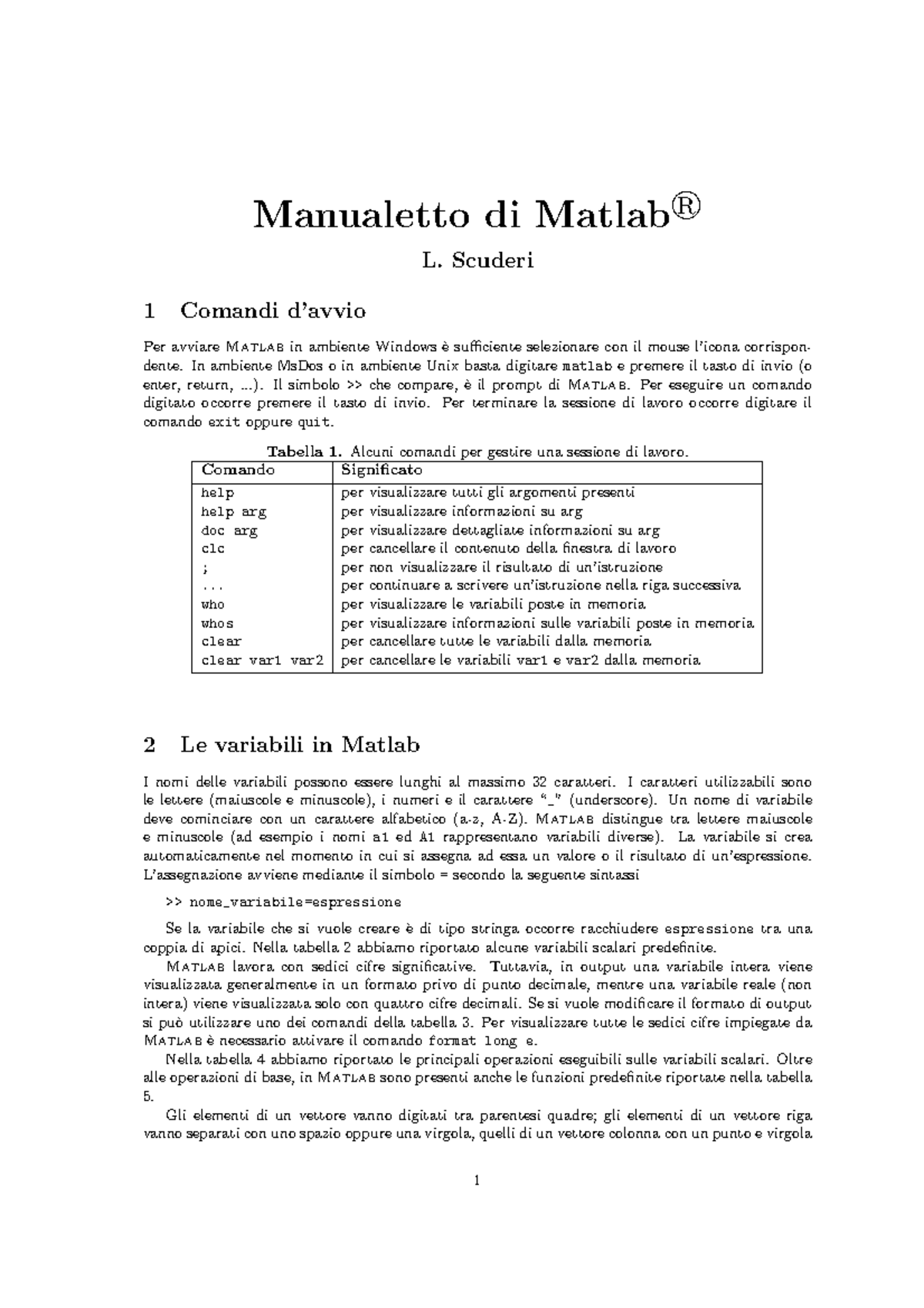 Comandi Matlab: Guida Pratica per l'Uso e la Programmazione - Studocu
