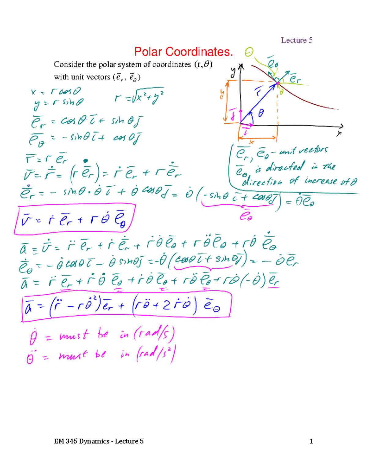 L5 - Lecture notes 5 - Lecture 5 Polar Coordinates. Consider the polar ...