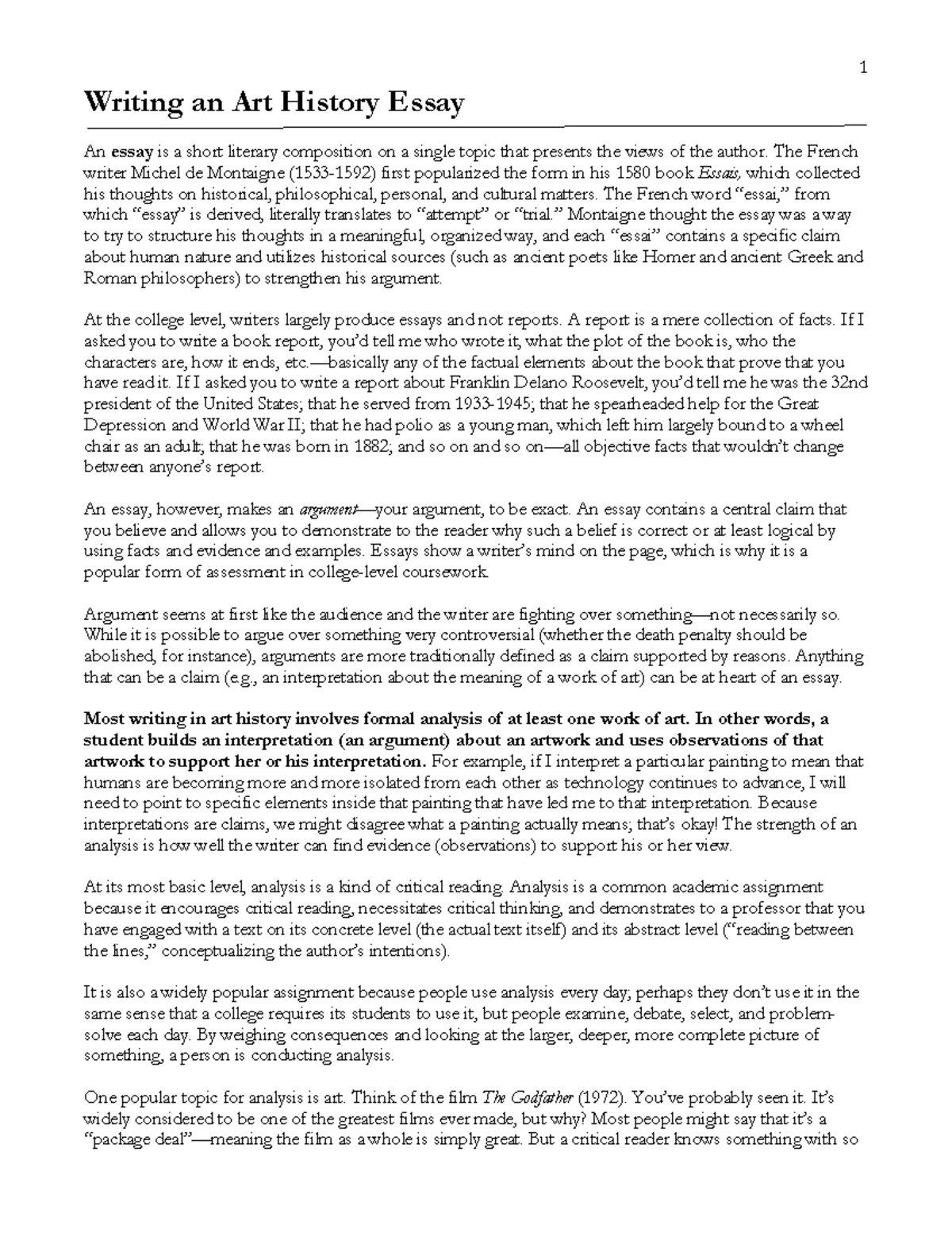 ARTH101-Writing - Art history - Writing an Art History Essay An essay ...