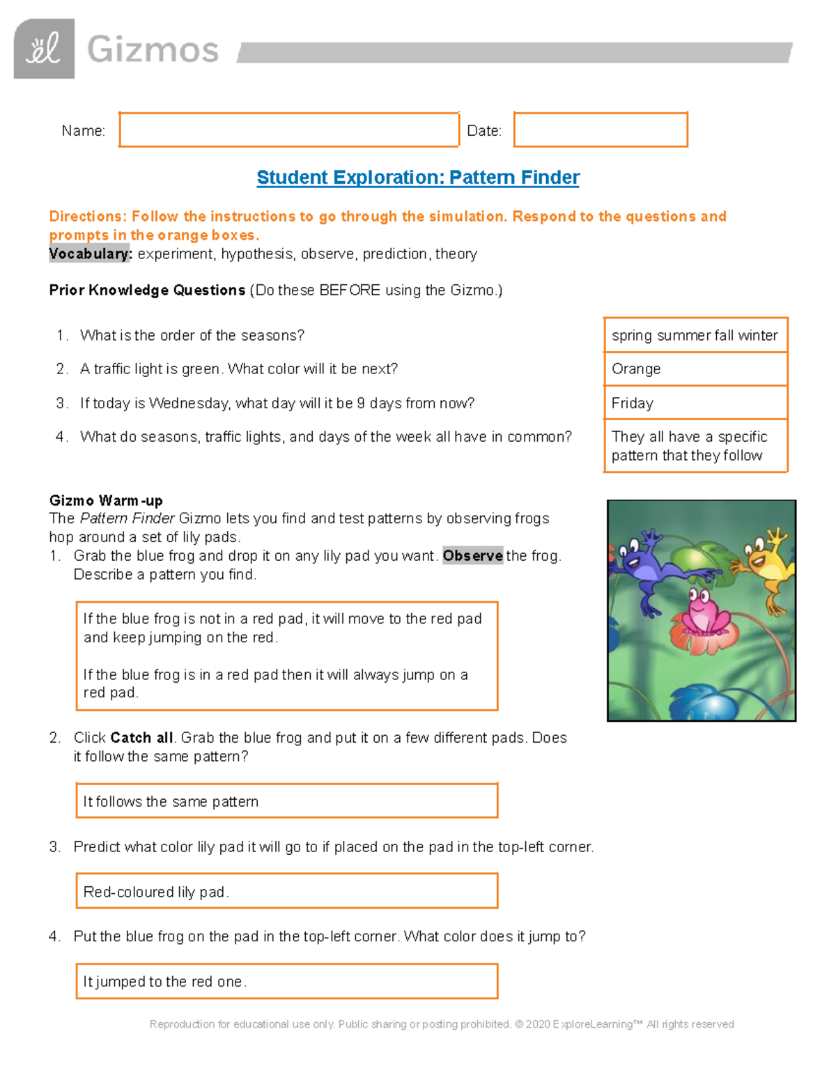Exploring Patterns with the Pattern Finder Gizmo: Student Activity ...