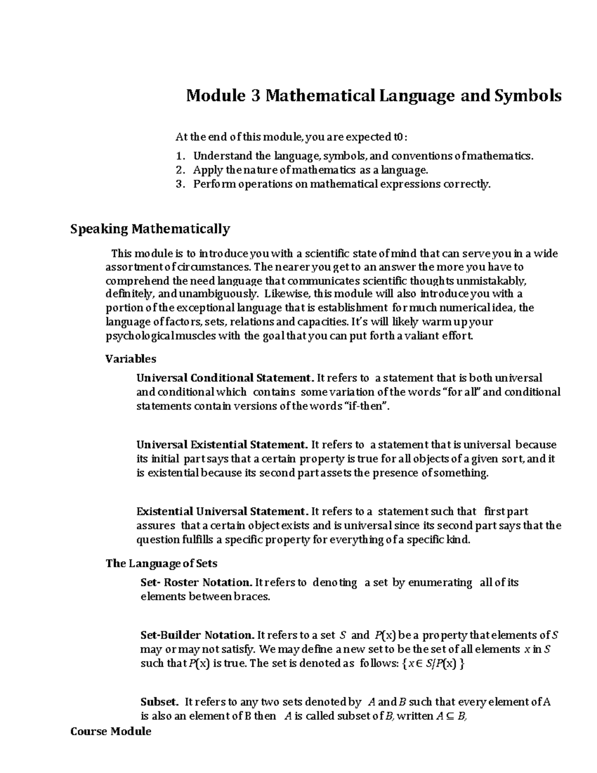 W3-Module 003 Mathematical Language and Symbols - Mathematics in the ...