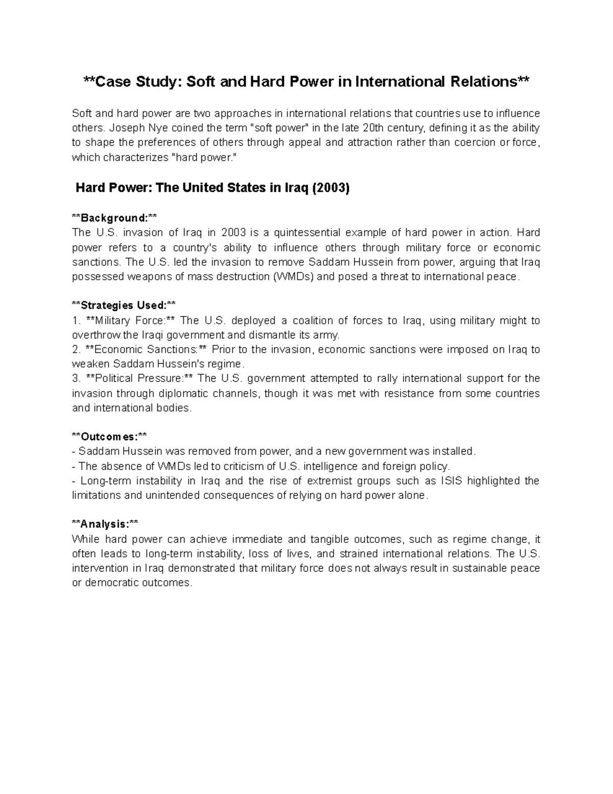 GP Case Studies 2: Soft vs. Hard Power in International Relations - Studocu