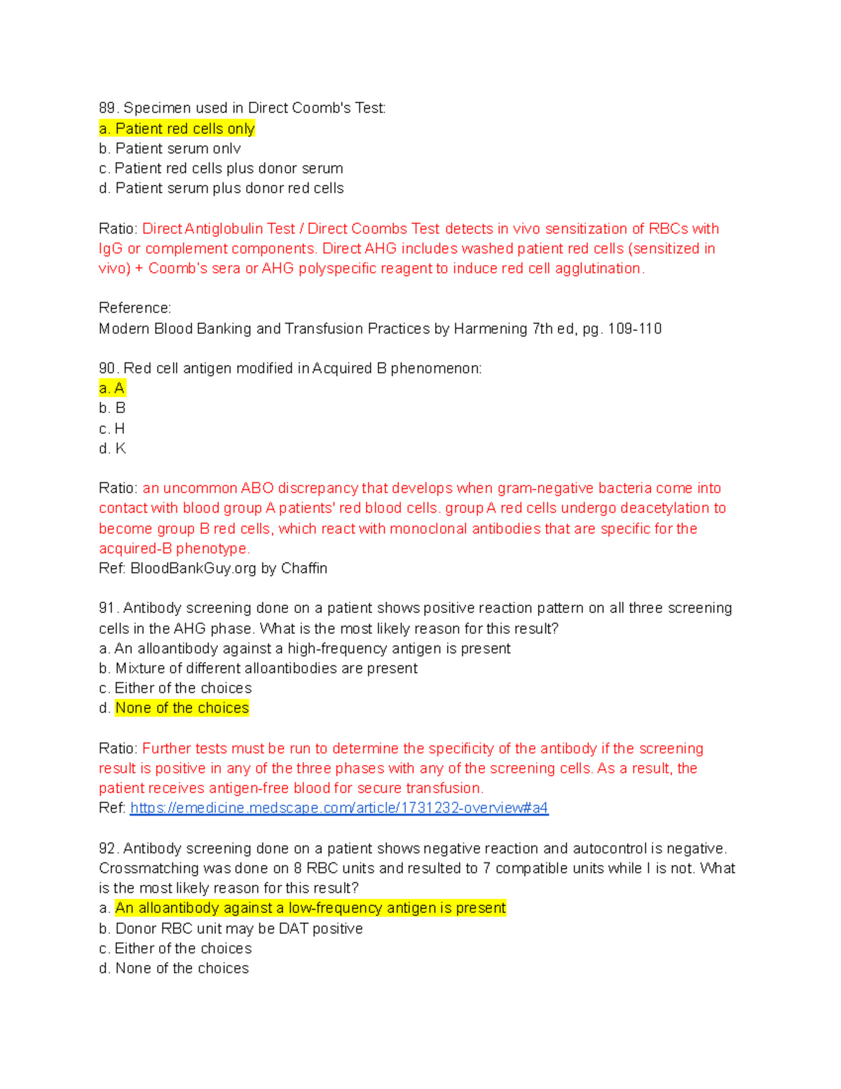 89-100 - Direct Coombs Test & Antibody Screening Q&A Guide - Studocu
