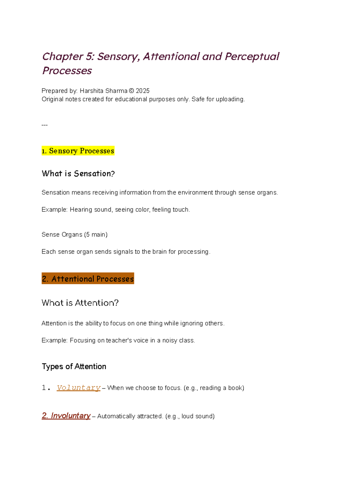 Chp 5: Sensory, Attentional & Perceptual Processes - Study Notes - Studocu