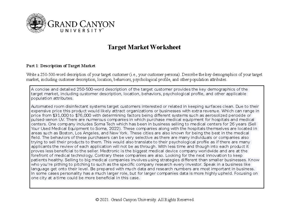 Target Market Analysis Worksheet for Marketing Strategy - Studocu