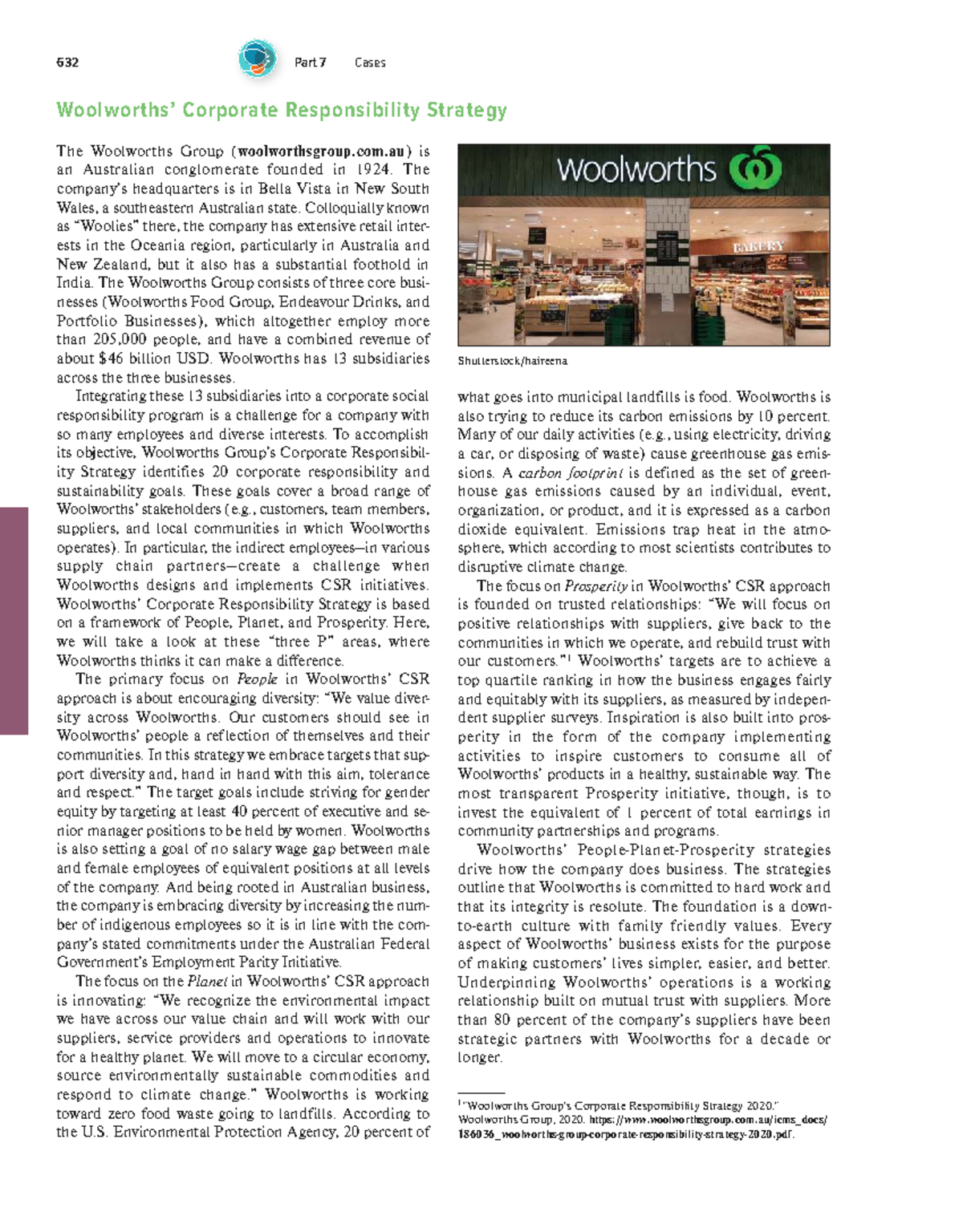 CASE Study MINI 7: Corporate Responsibility Strategy of Woolworths ...
