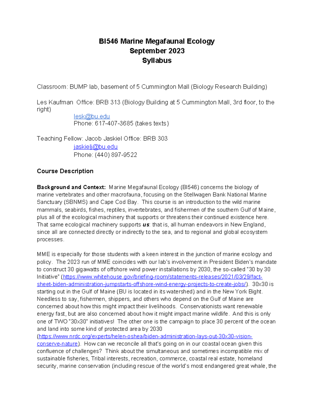 BI546 Marine Megafaunal Ecology - Course Syllabus and Research Overview ...