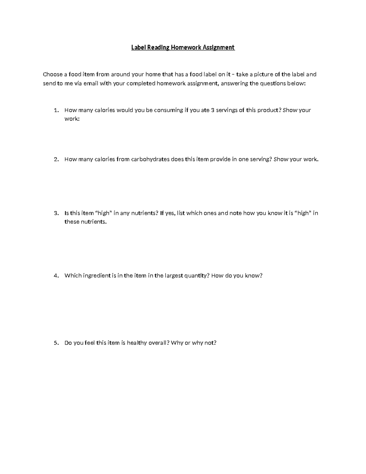 Label Reading Homework Assignment - Is this item “high” in any ...