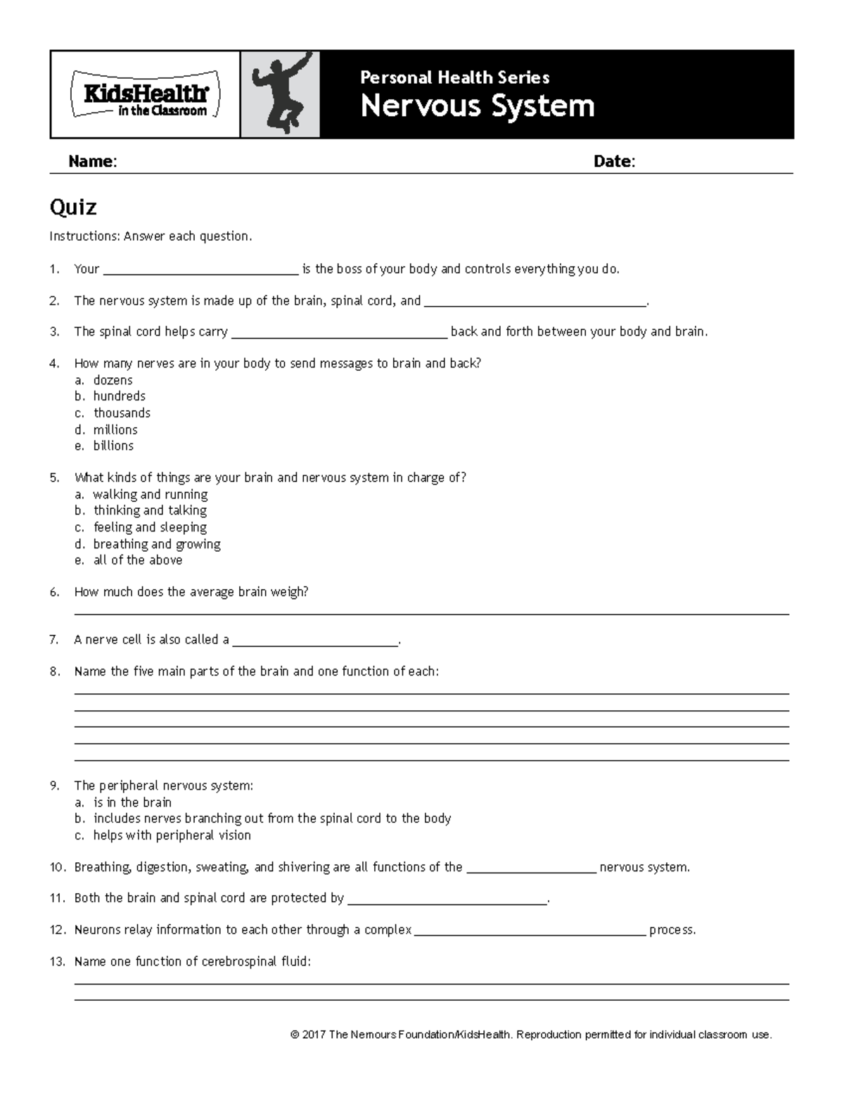 Nervous System Quiz - Personal Health Series - Studocu