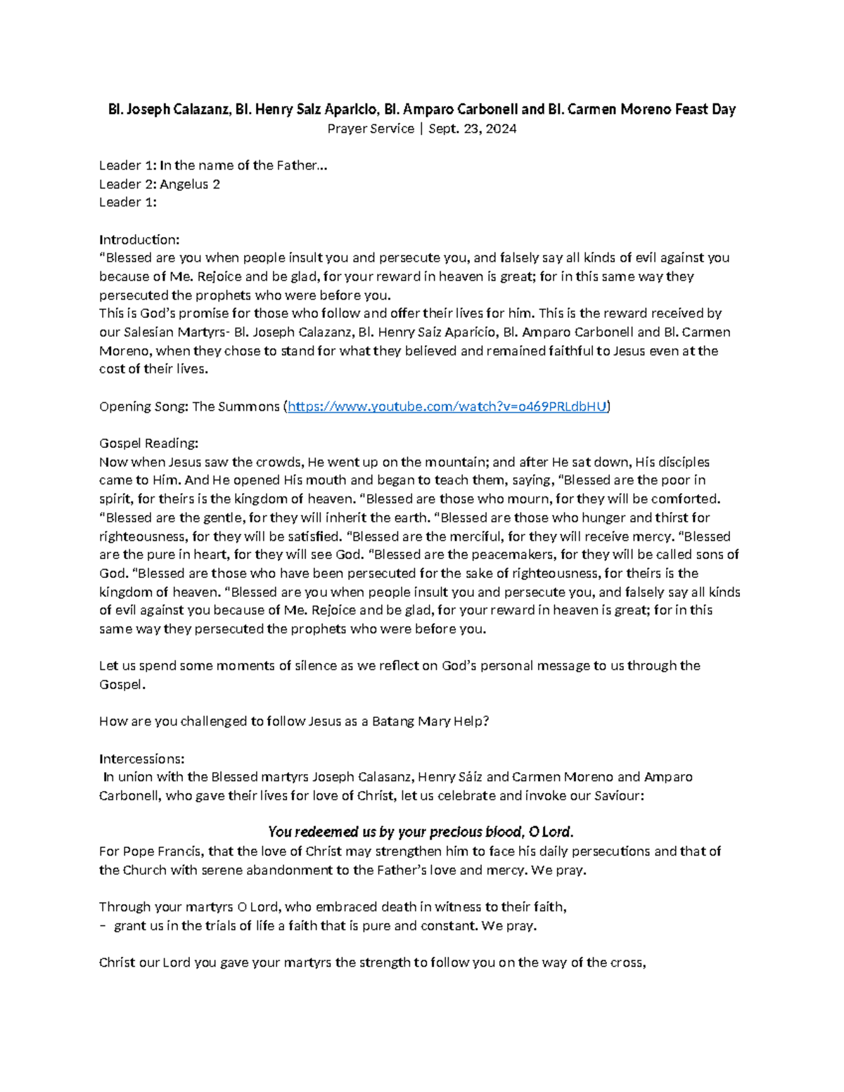 Feast-day-prayer - SdsZFD - Bl. Joseph Calazanz, Bl. Henry Saiz ...