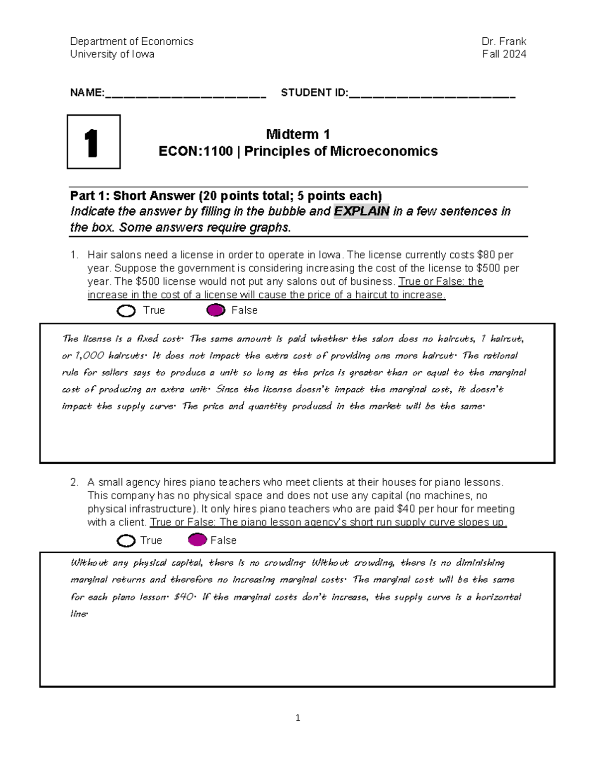 Midterm 1 Study Guide: ECON 1100 - Principles of Microeconomics - Studocu