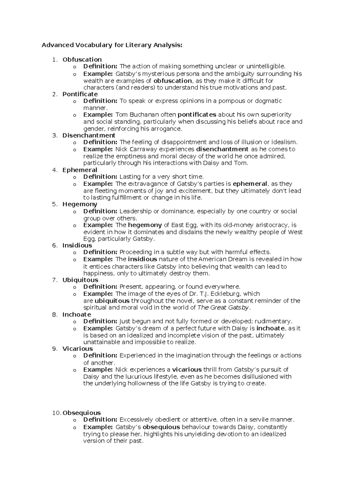Advanced Vocabulary for Literary Analysis: Key Terms Explained - Studocu