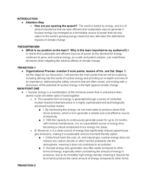 Informative Outline Format - COMS 108- Title of Speech: The Importance ...