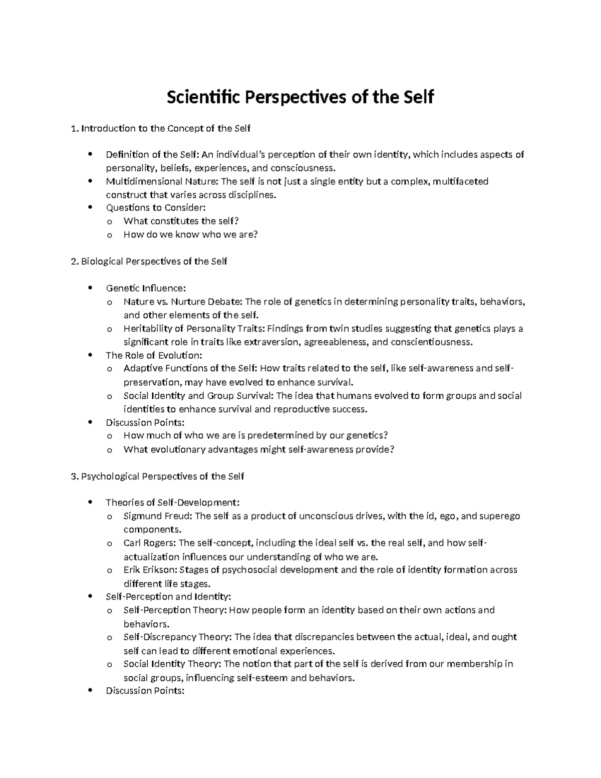 Midterm - Lectures - Scientific Perspectives of the Self Introduction ...