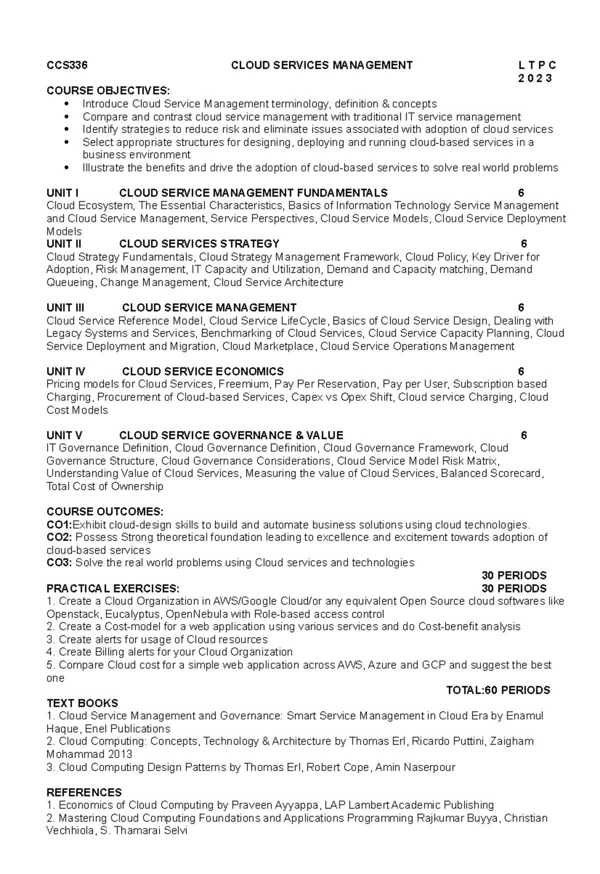 CCS336 Cloud Services Management Syllabus and Course Overview - Studocu