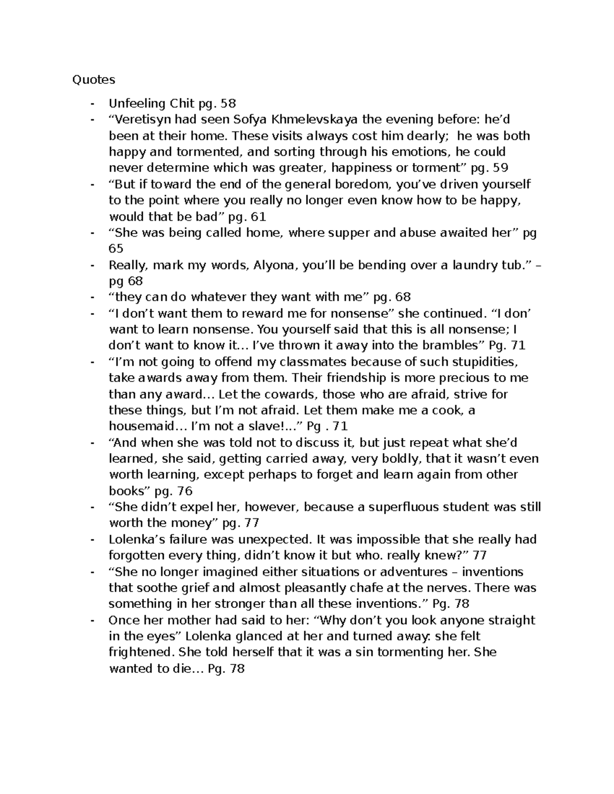 Quotes - Boarding School Girl Analysis (Chapters 58-137) - Studocu