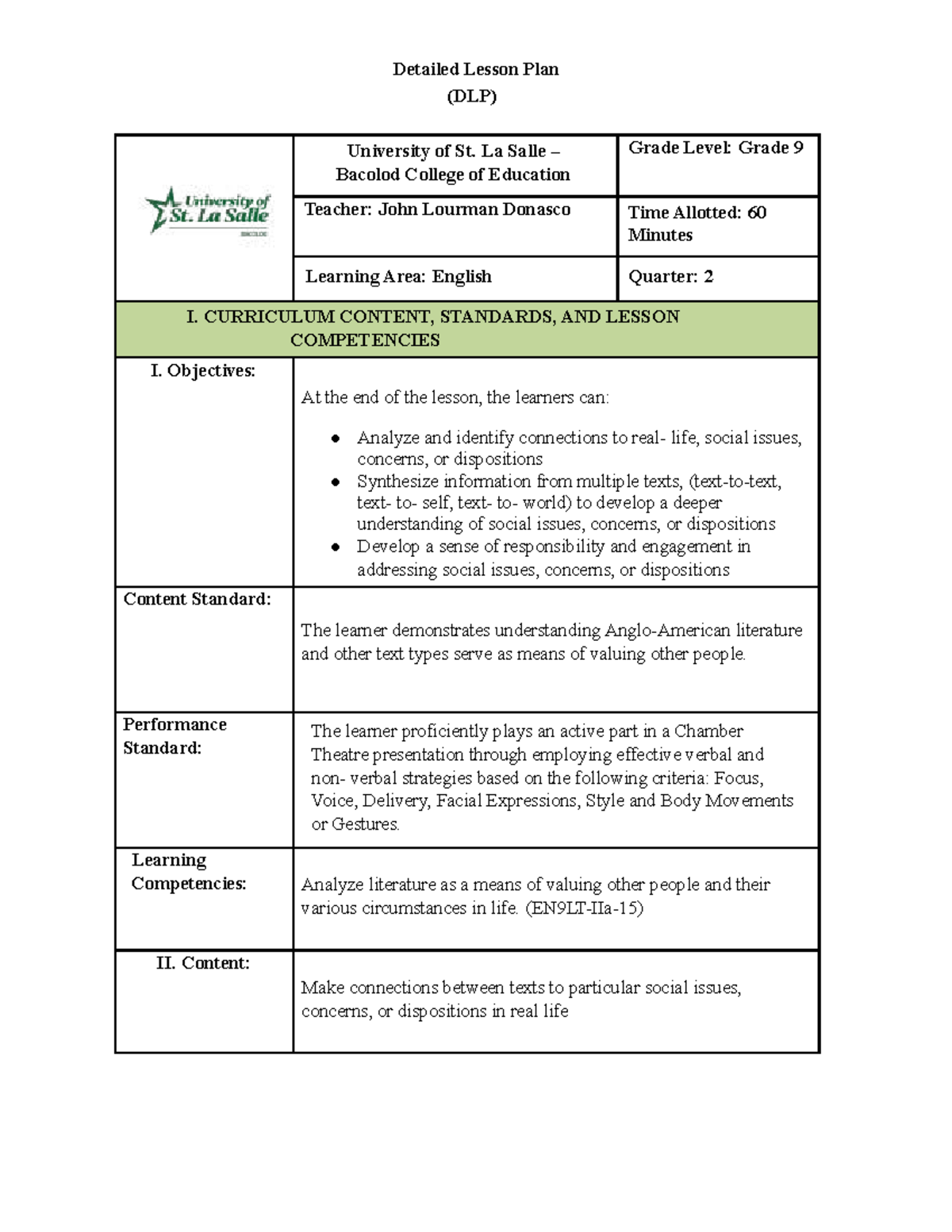 Detailed Lesson Plan (DLP) for English 9: Making Text Connections - Studocu