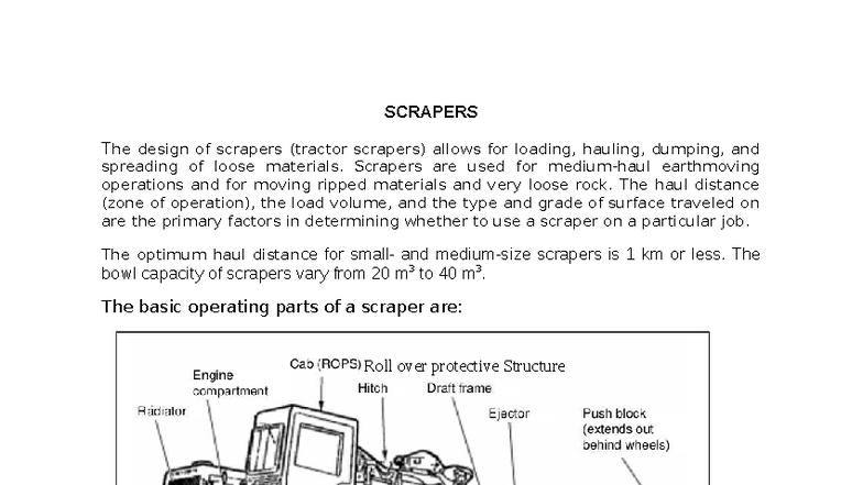 SCRAPERS: Design and Operation of Tractor Scrapers - Studocu