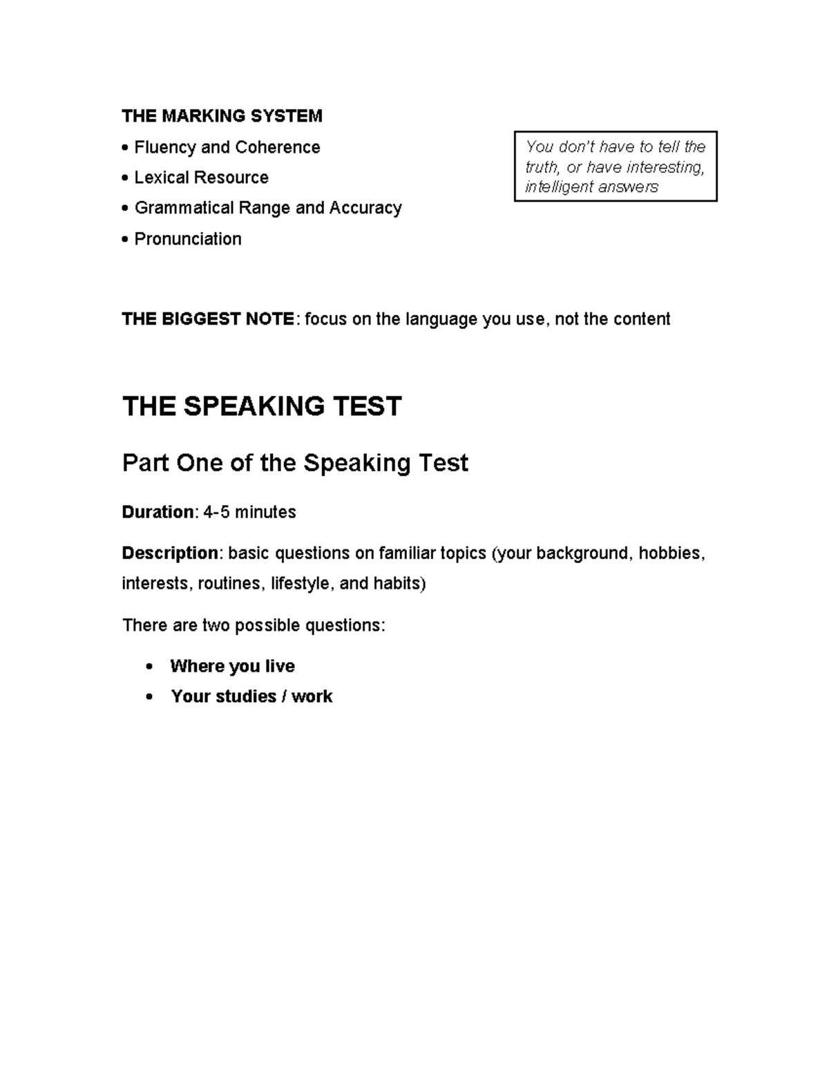 KDP - Ielts Speaking - ####### THE MARKING SYSTEM ####### Fluency and ...