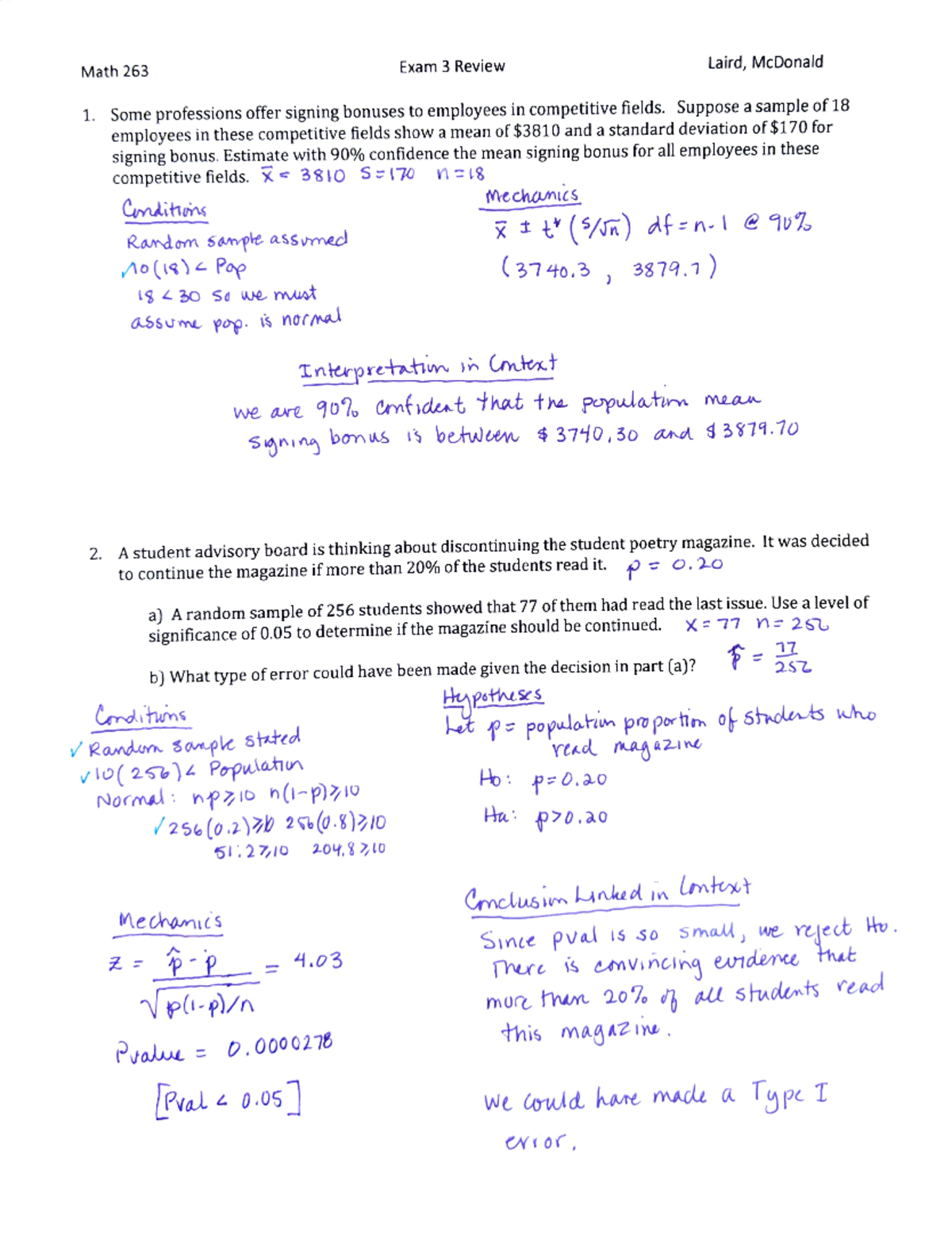 M263 Exam 3 Review Solutions - Math 263 Cnditos Some professions offer ...