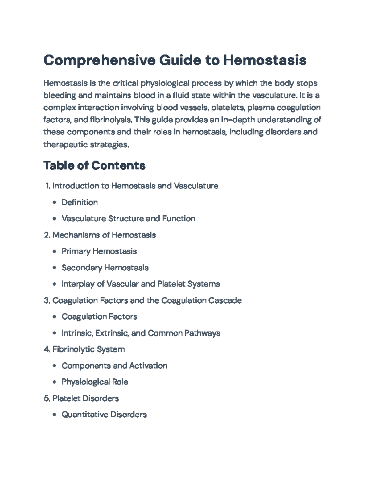 Comprehensive Guide to Hemostasis: Mechanisms, Disorders, and ...