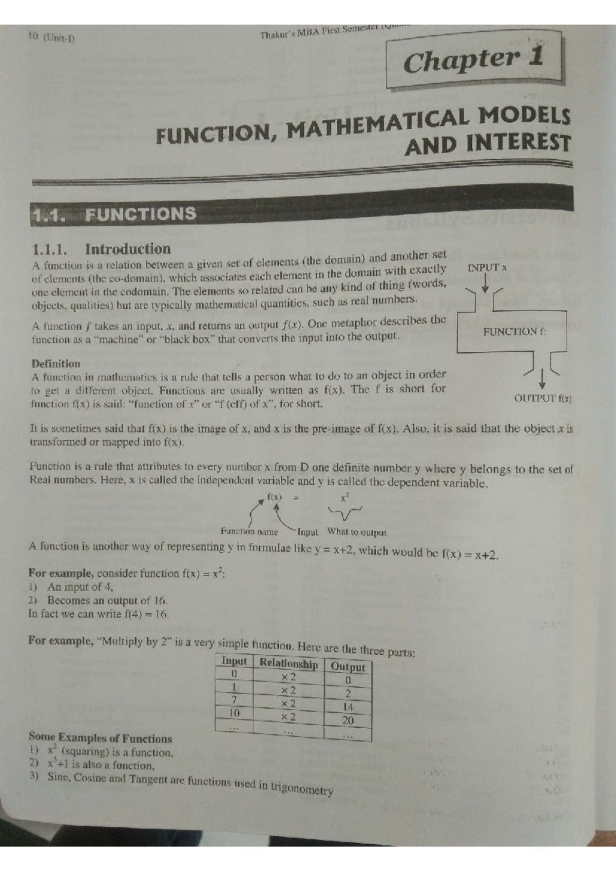 MBA 1st Sem: Chapter 1 - Functions, Mathematical Models & Interest - Studocu