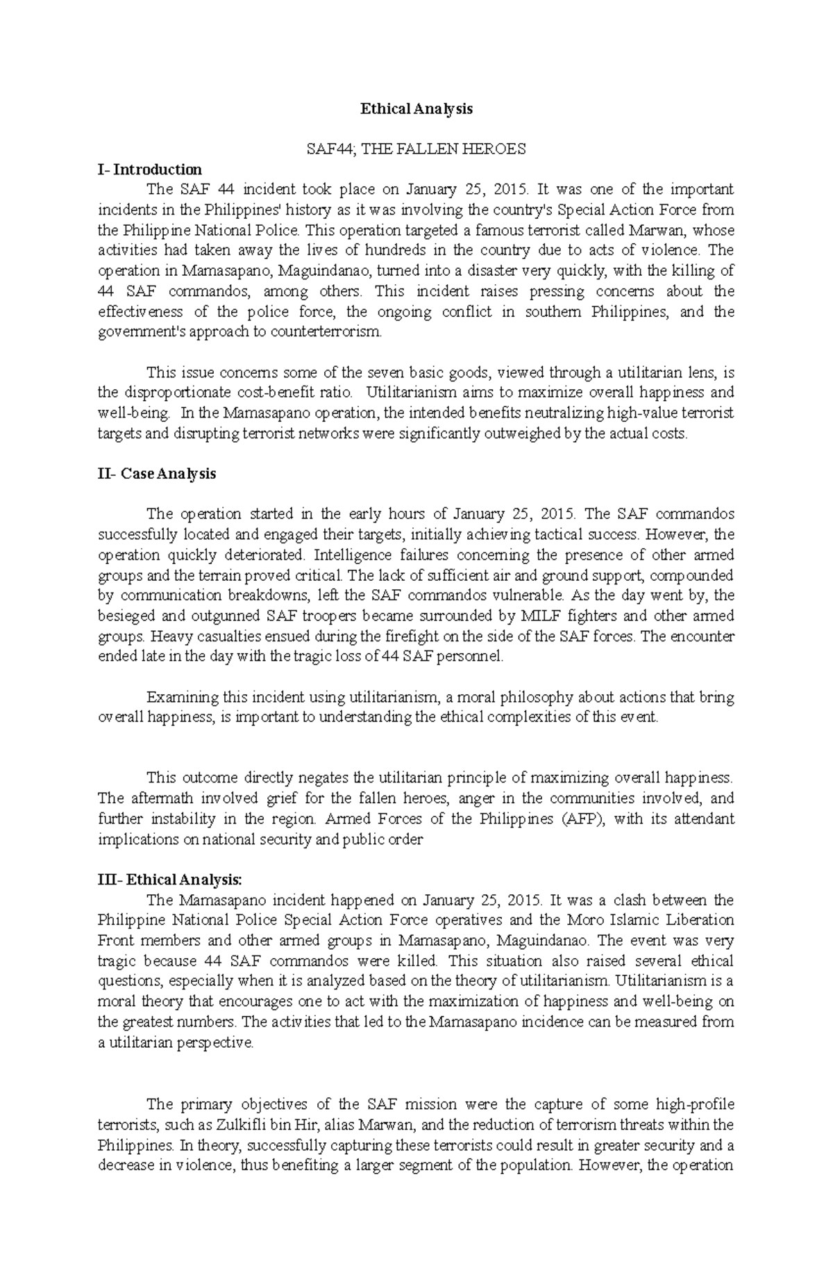 SAF44 THE Fallen Heroes - Ethical Analysis SAF44; THE FALLEN HEROES I ...