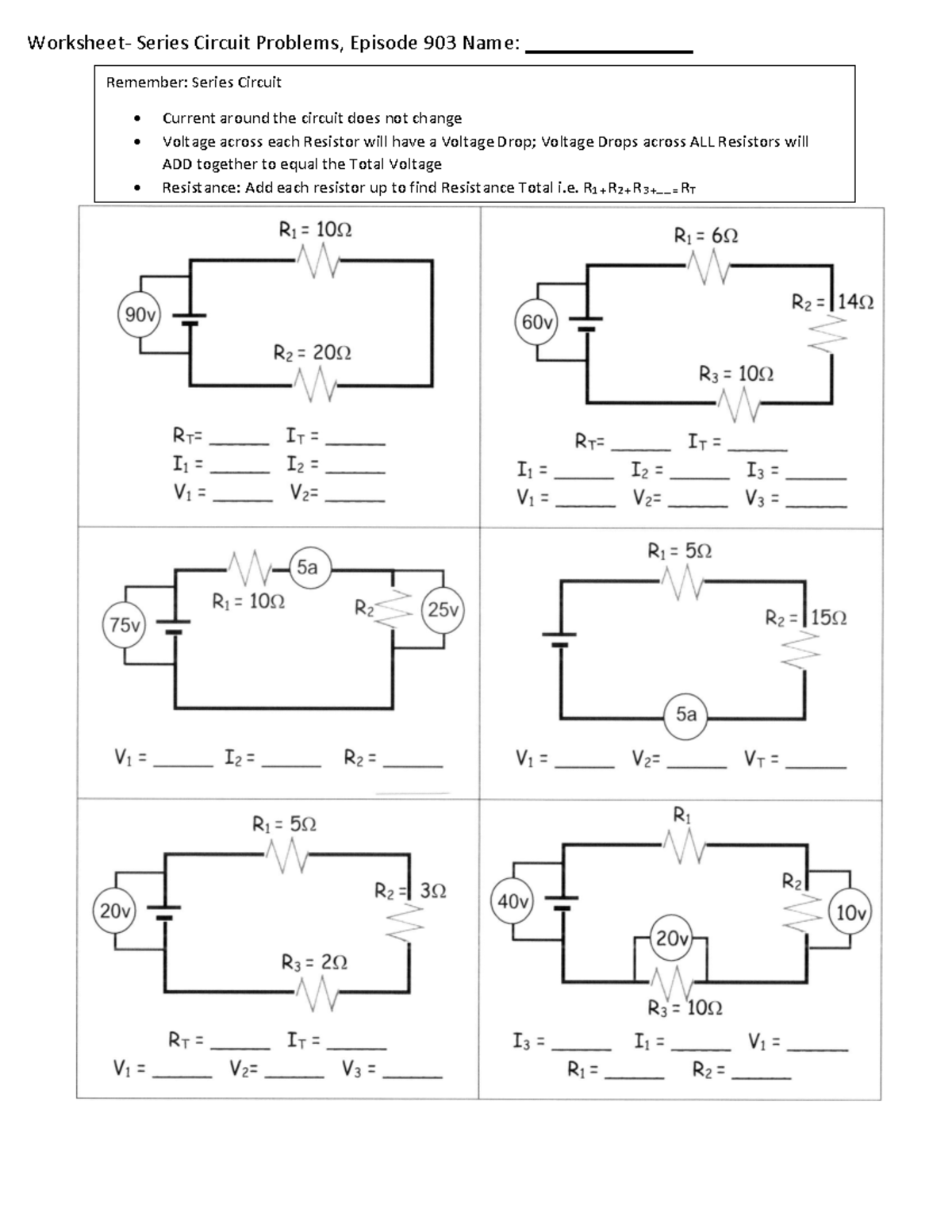 Series Parallel Combined Circuit Worksheets - Worksheet- Series Circuit ...