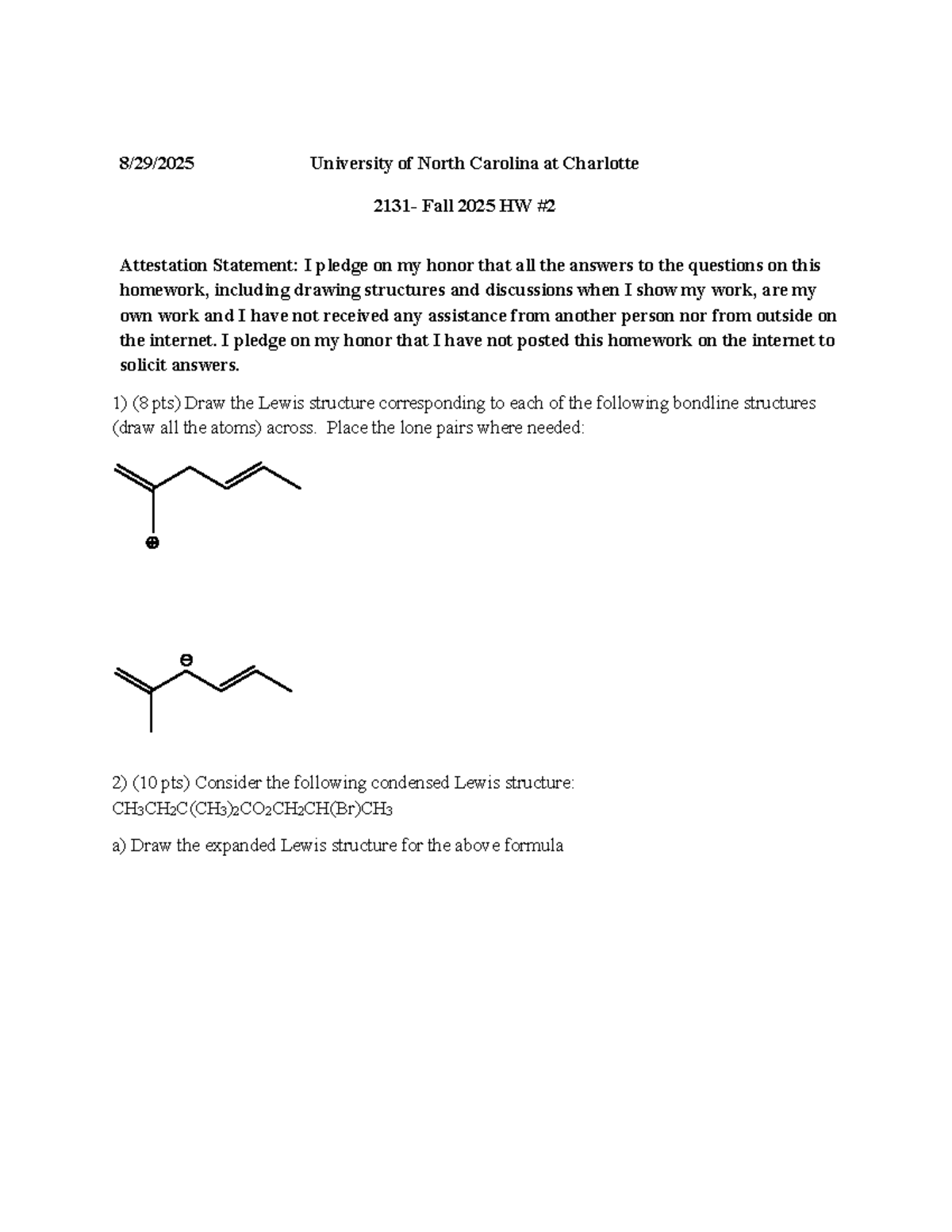 UNC Charlotte FA25 HW2 Attestation & Lewis Structure Guide - Studocu