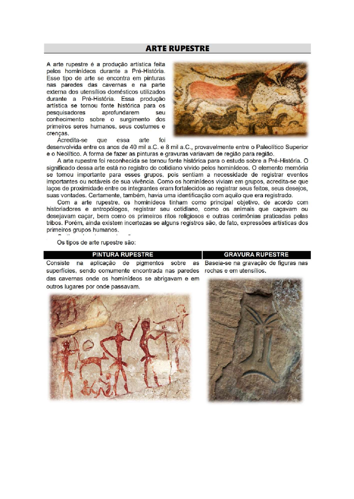 ARTE RUPESTRE: Estudo da Produção Artística dos Hominídeos - ARTE 7C ...