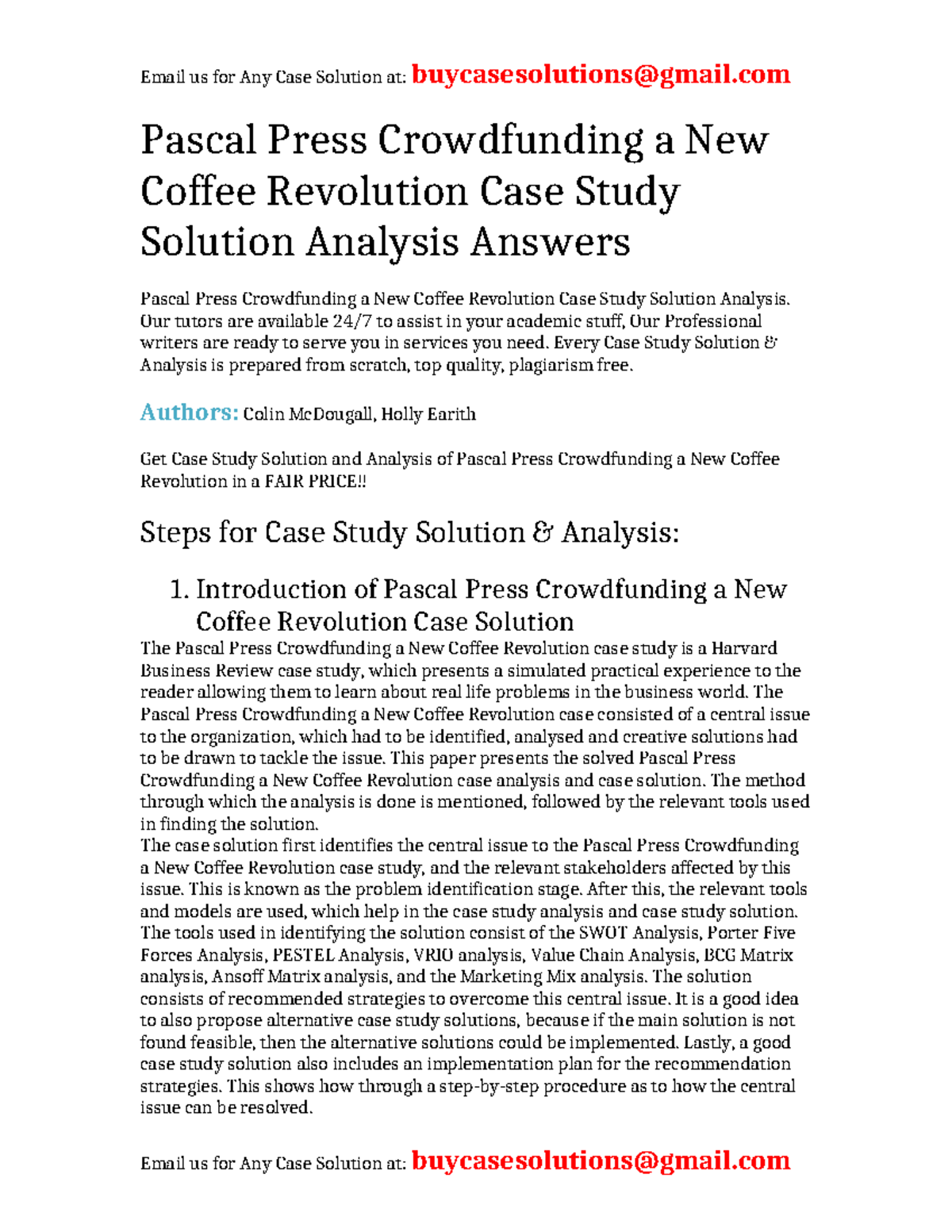 Case Solution Pascal Press Crowdfunding a New Coffee Revolution ...