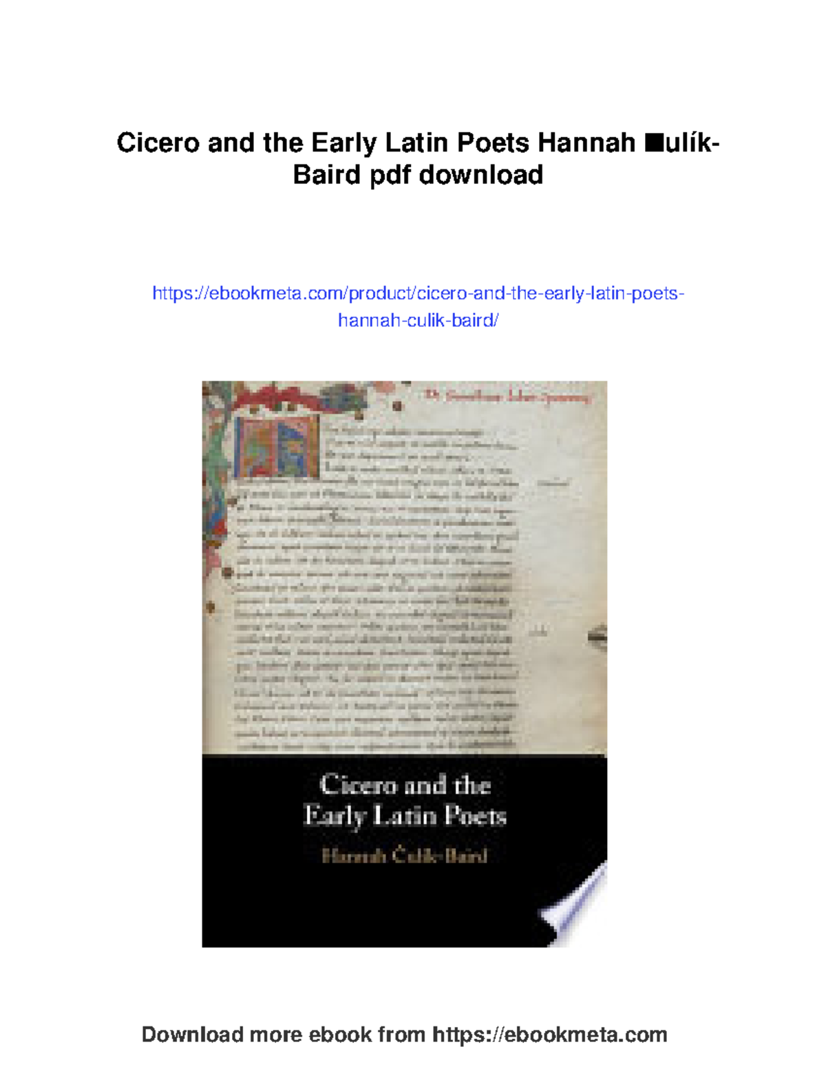 Cicero and the early Latin poets: A critical analysis by Hannah - Studocu
