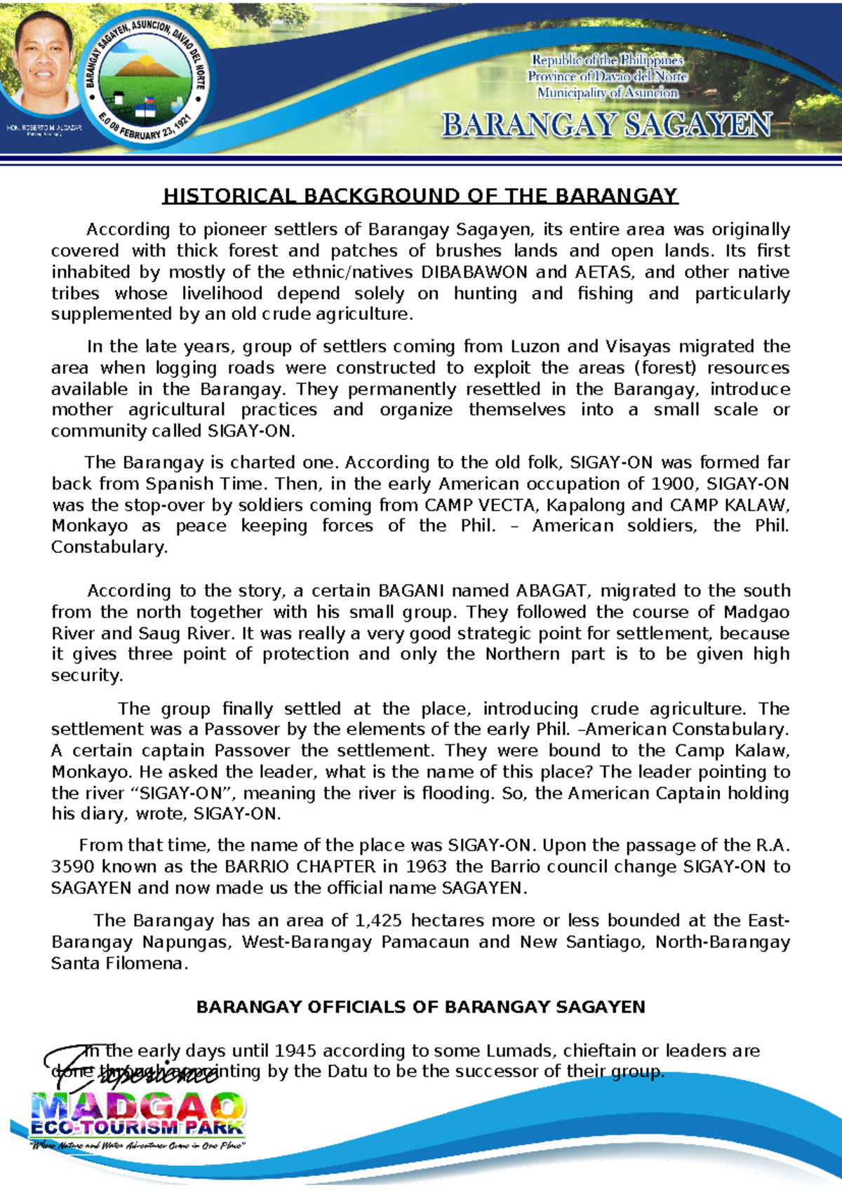 Barangay History and Evolution: Focus on Sagayen Community - Studocu