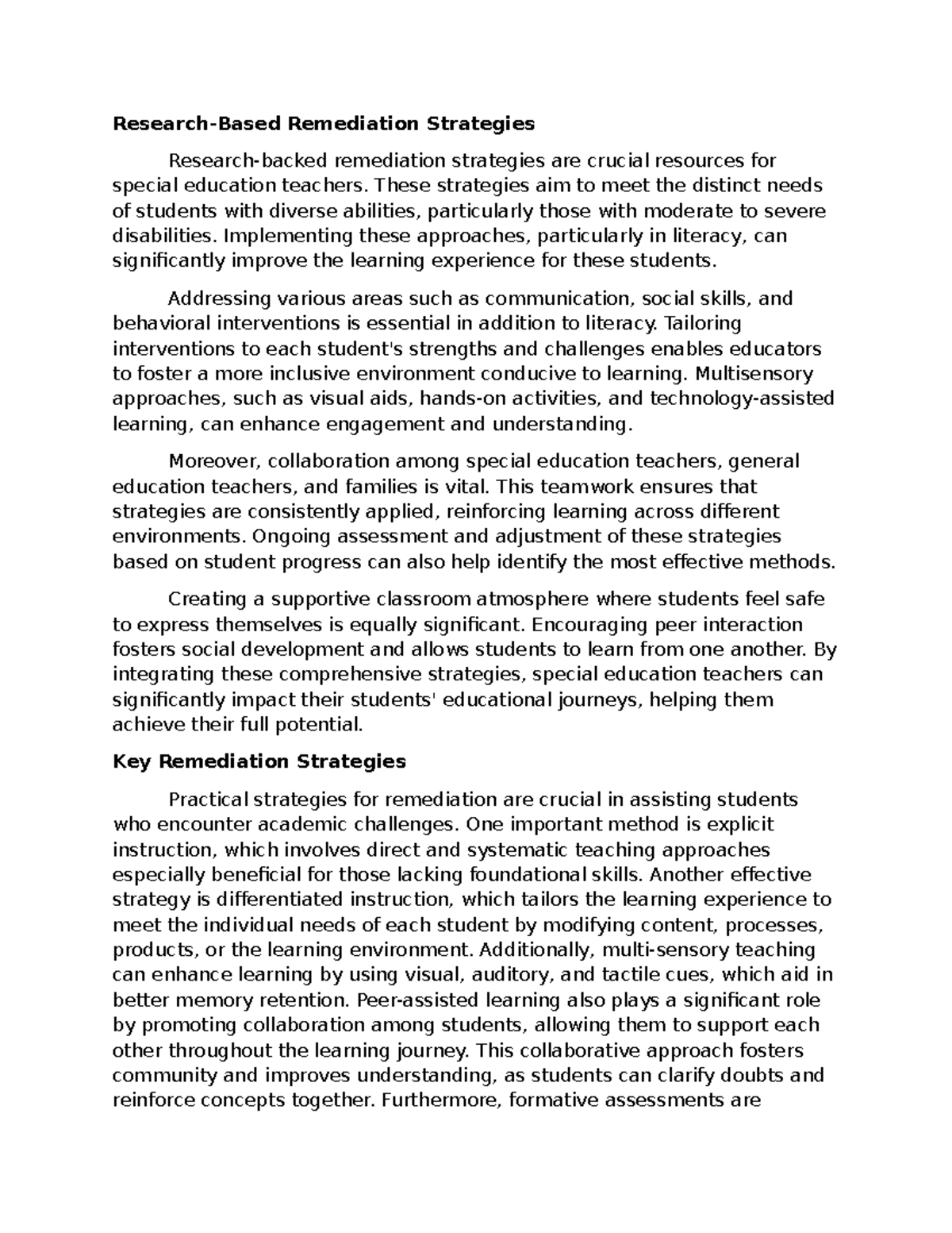 Research-Based Remediation Strategies for Special Education - Studocu