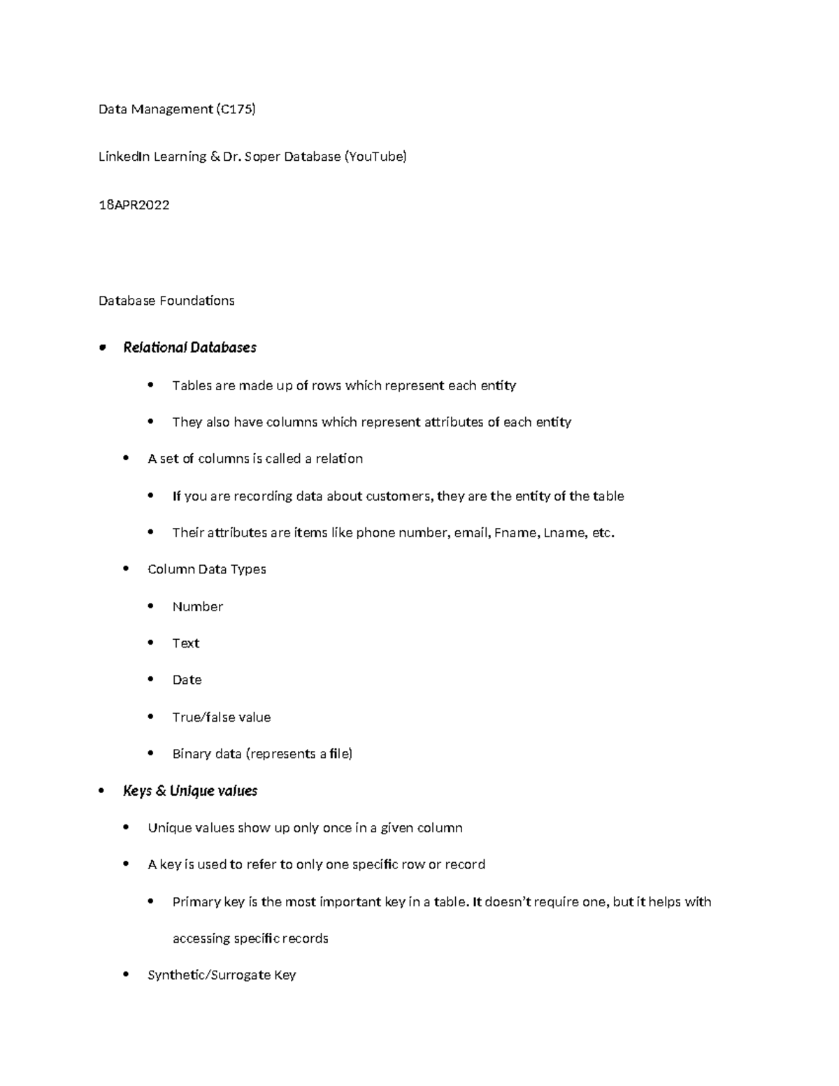Data Management (C175) - Assignment on Relational Databases and SQL ...
