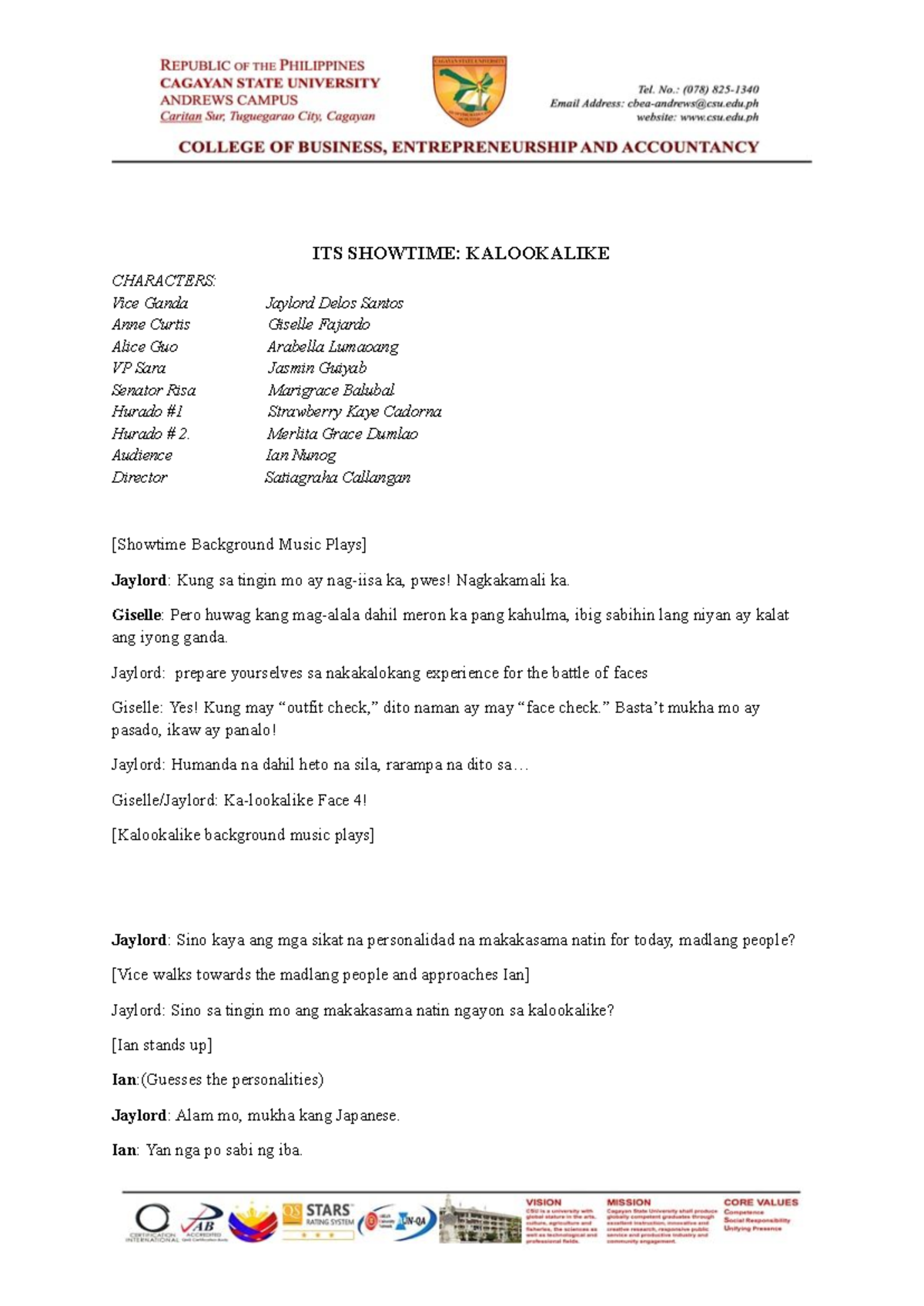 Forlang- Script: Kalookalike Competition Highlights - Studocu