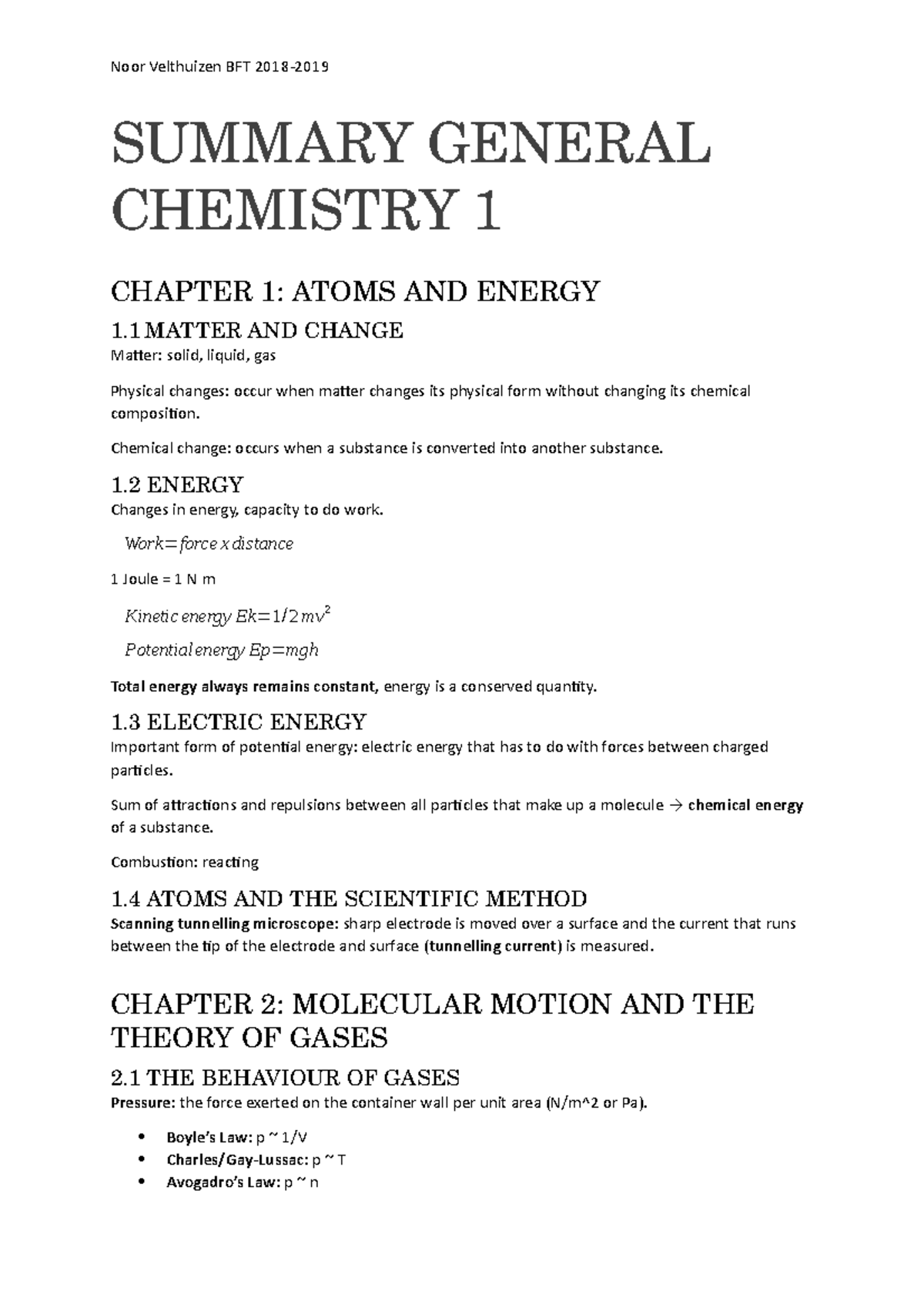 General Chemistry 1 (BFT): Comprehensive Summary of Key Concepts ...