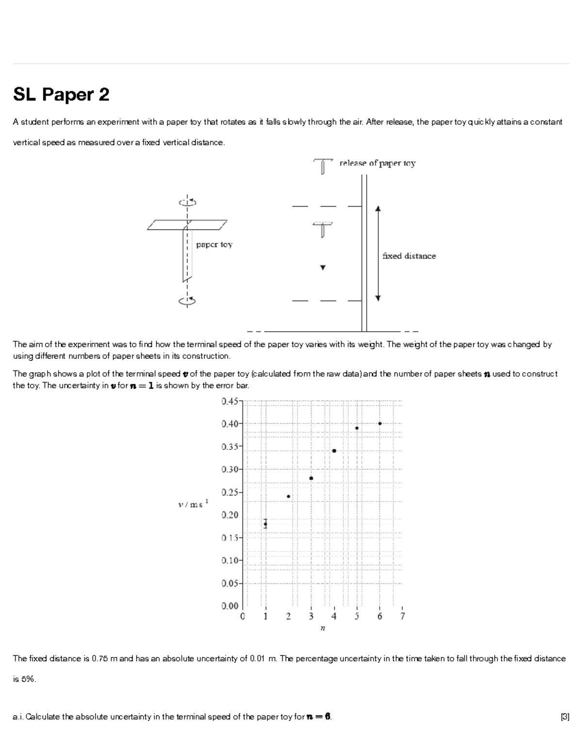 SL Paper 2 Markscheme: Terminal Speed Experiment and Analysis - Studocu