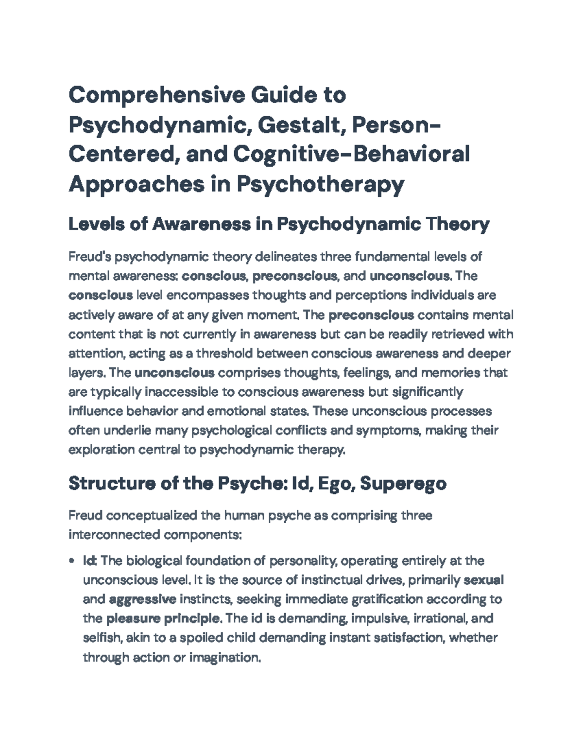 Comprehensive Overview of Psychotherapy Approaches and Case Management - Studocu