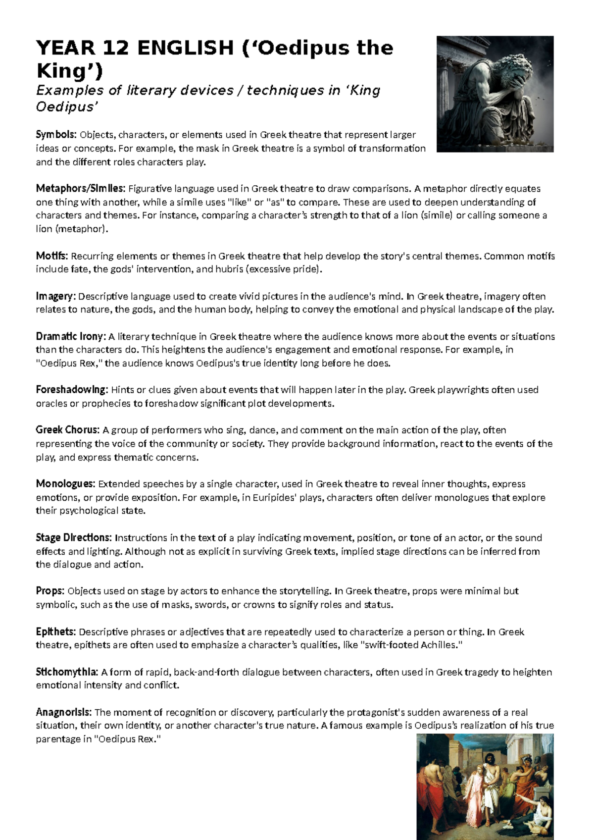 YEAR 12 ENGLISH: Literary Devices & Techniques in Oedipus the King ...