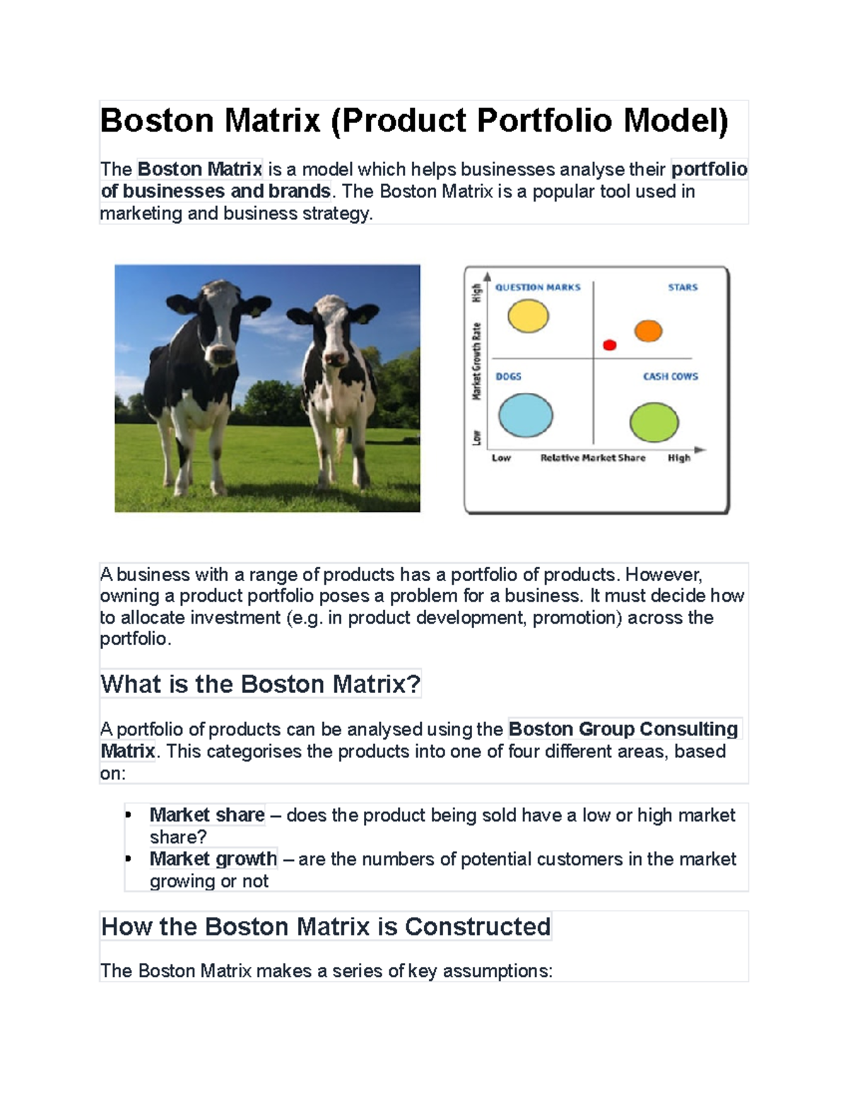 Boston Matrix Notes - AS Level Study Guide on Product Analysis - Studocu