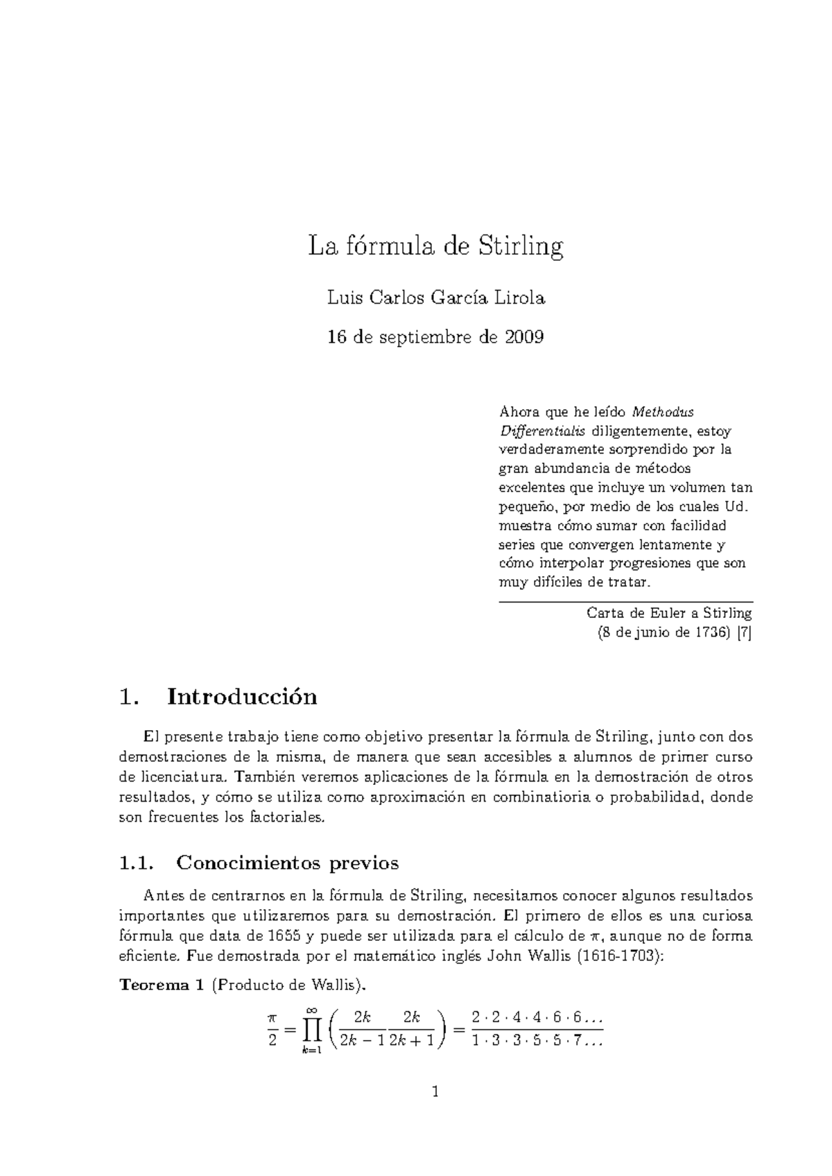 Fórmula de Stirling: Demostraciones y Aplicaciones (MAT101) - Studocu