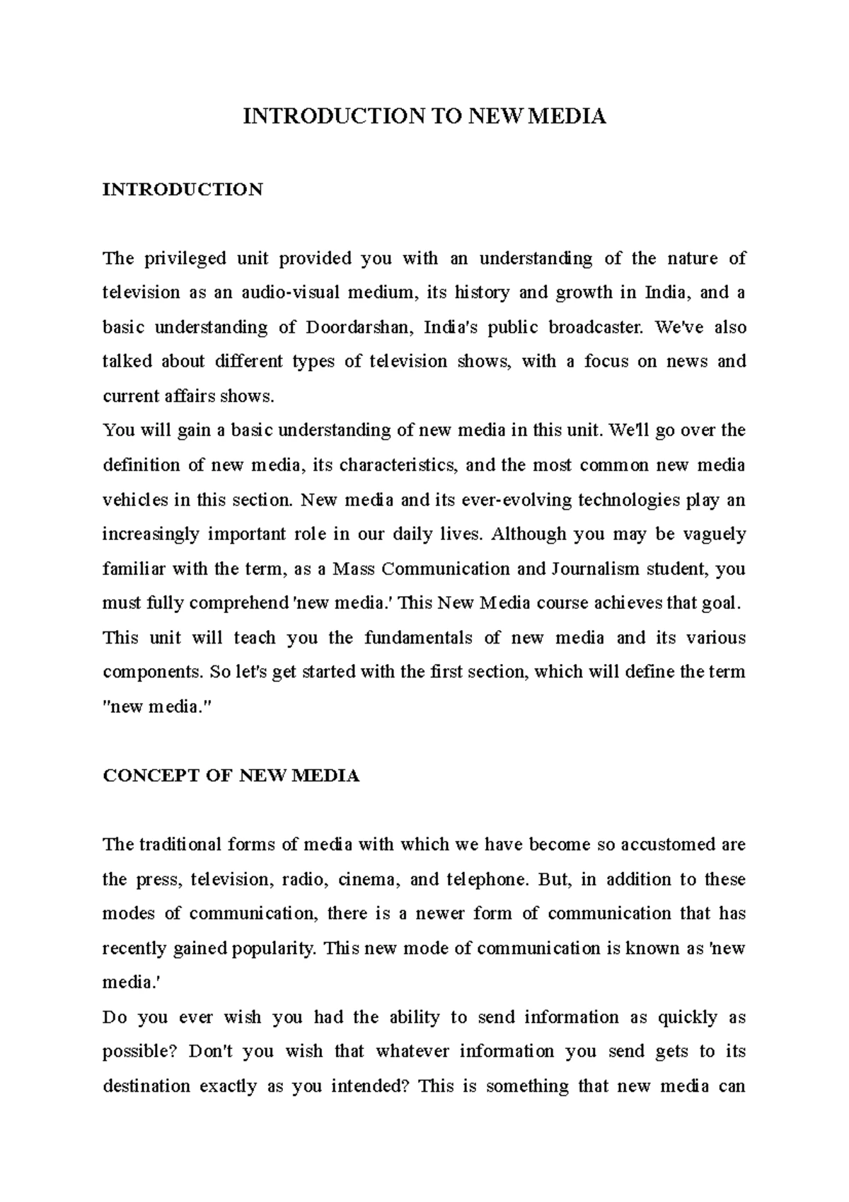 Complete Notes- Introduction to Broadcast Media - Introduction to ...