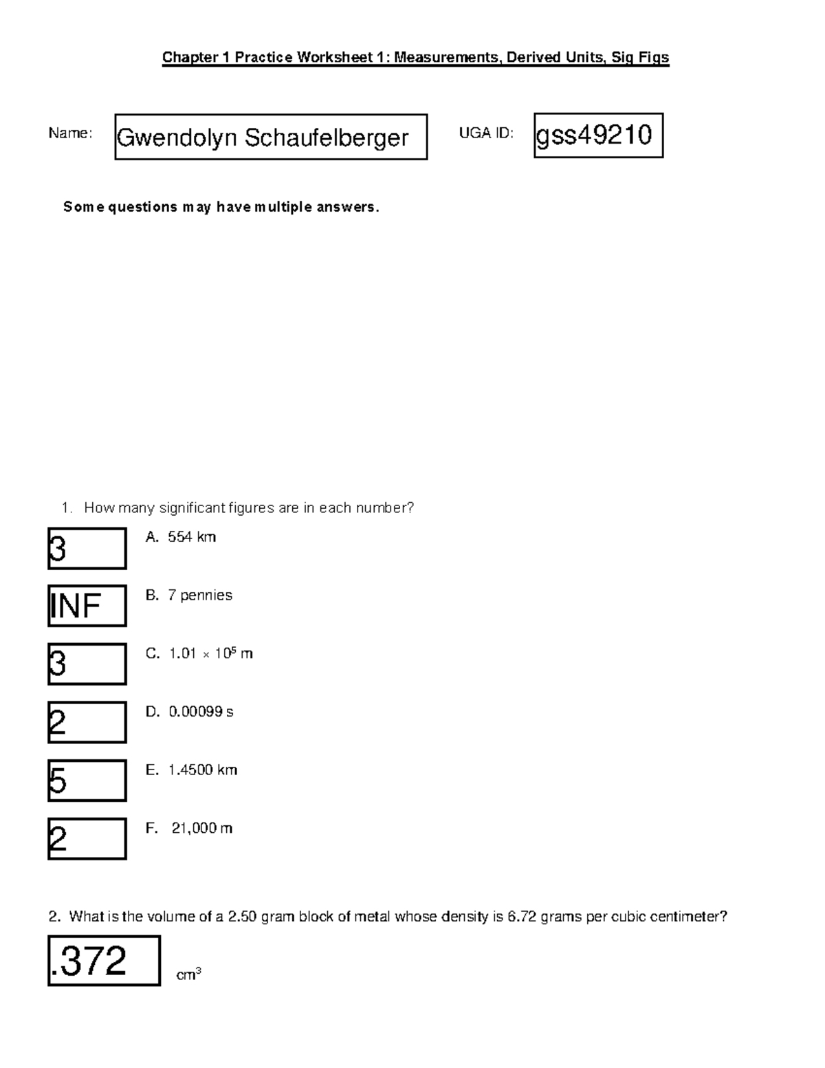 Chapter 1 Practice Worksheet 1: Measurements & Sig Figs Review - Studocu
