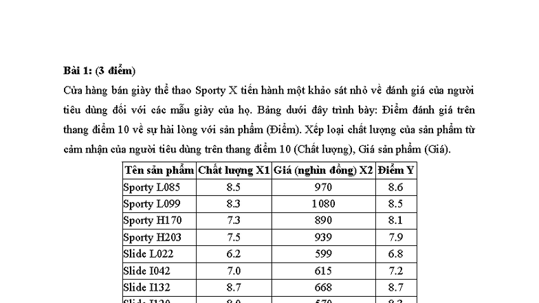 đề tke - ffdf - Bài 1: (3 điểm) Cửa hàng bán giày thể thao Sporty X ...