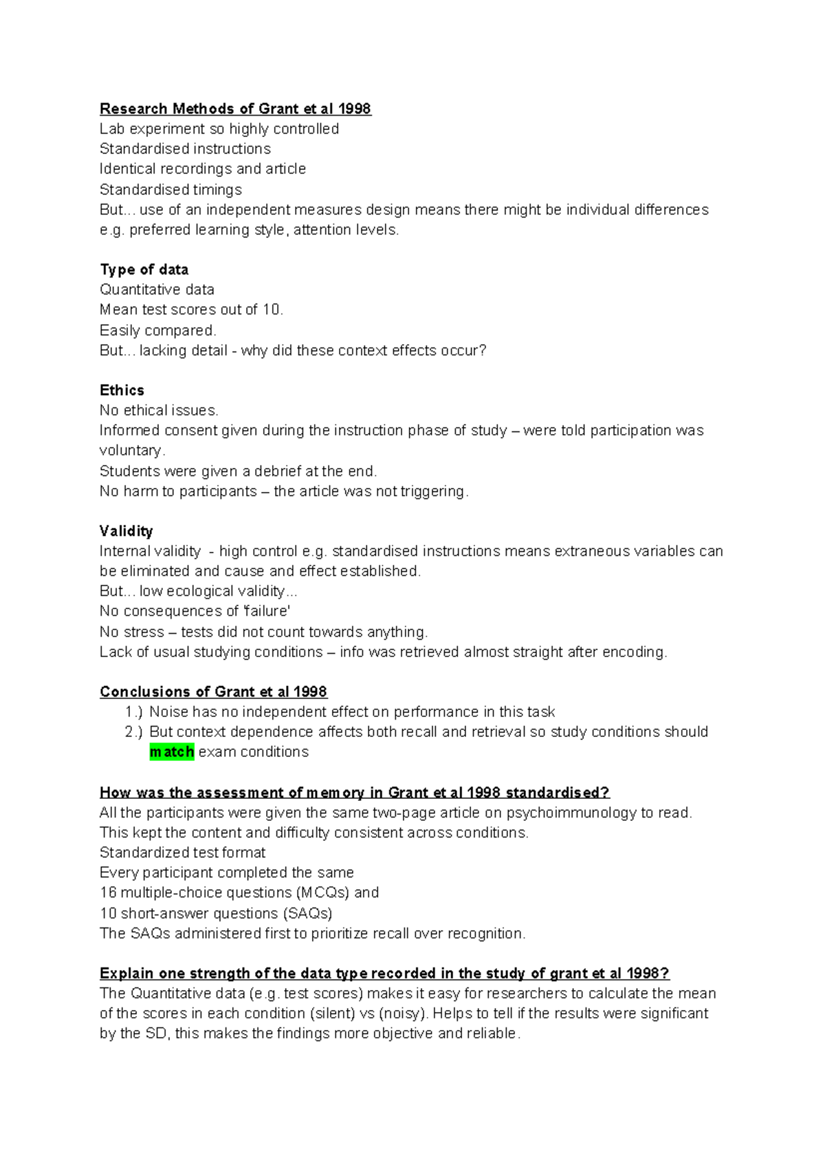 Grant et al 1998: Lab Experiment Analysis on Memory Recall and Context ...